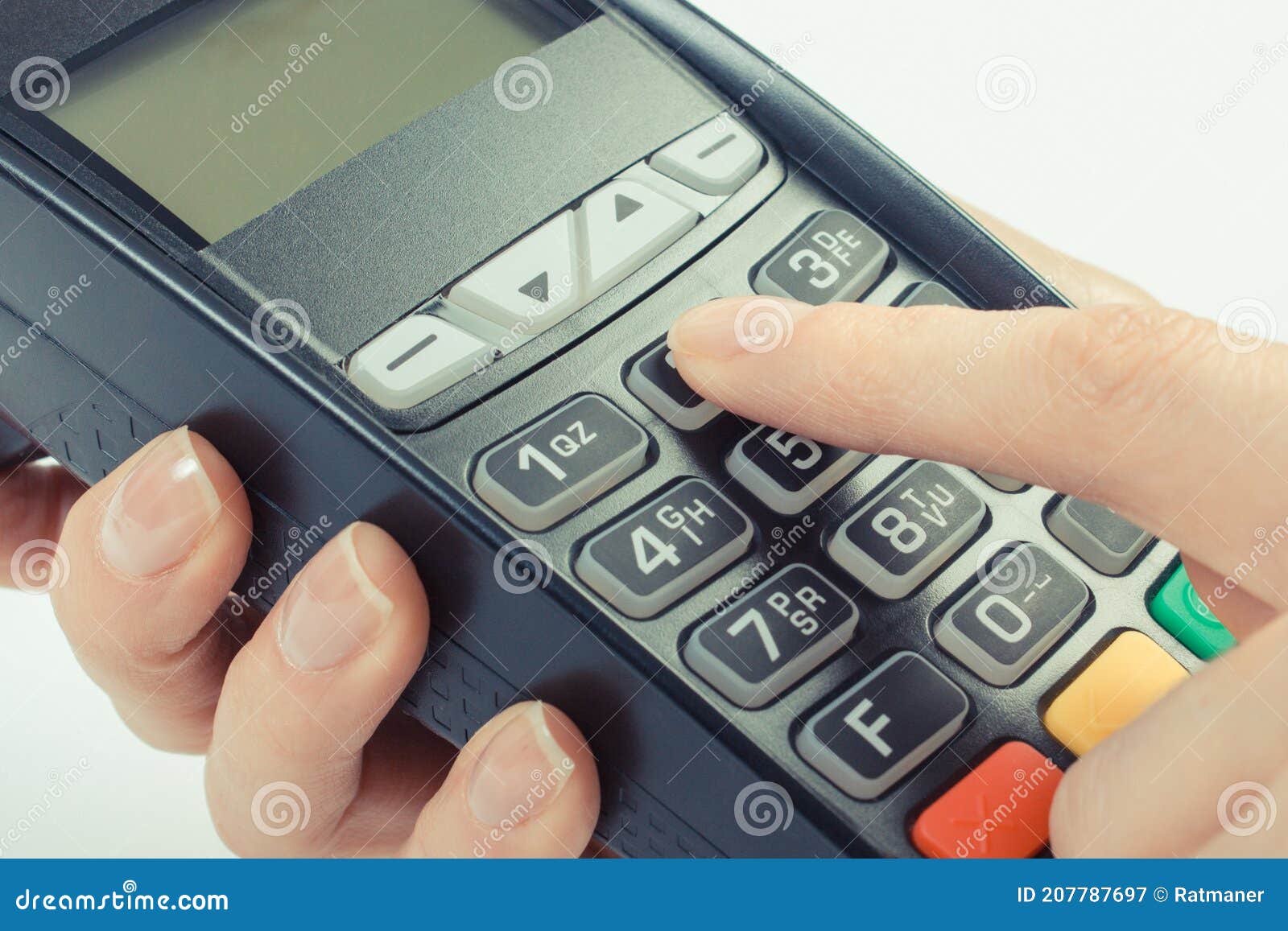 Hand Using Payment Terminal. Enter Personal Identification Number Stock ...
