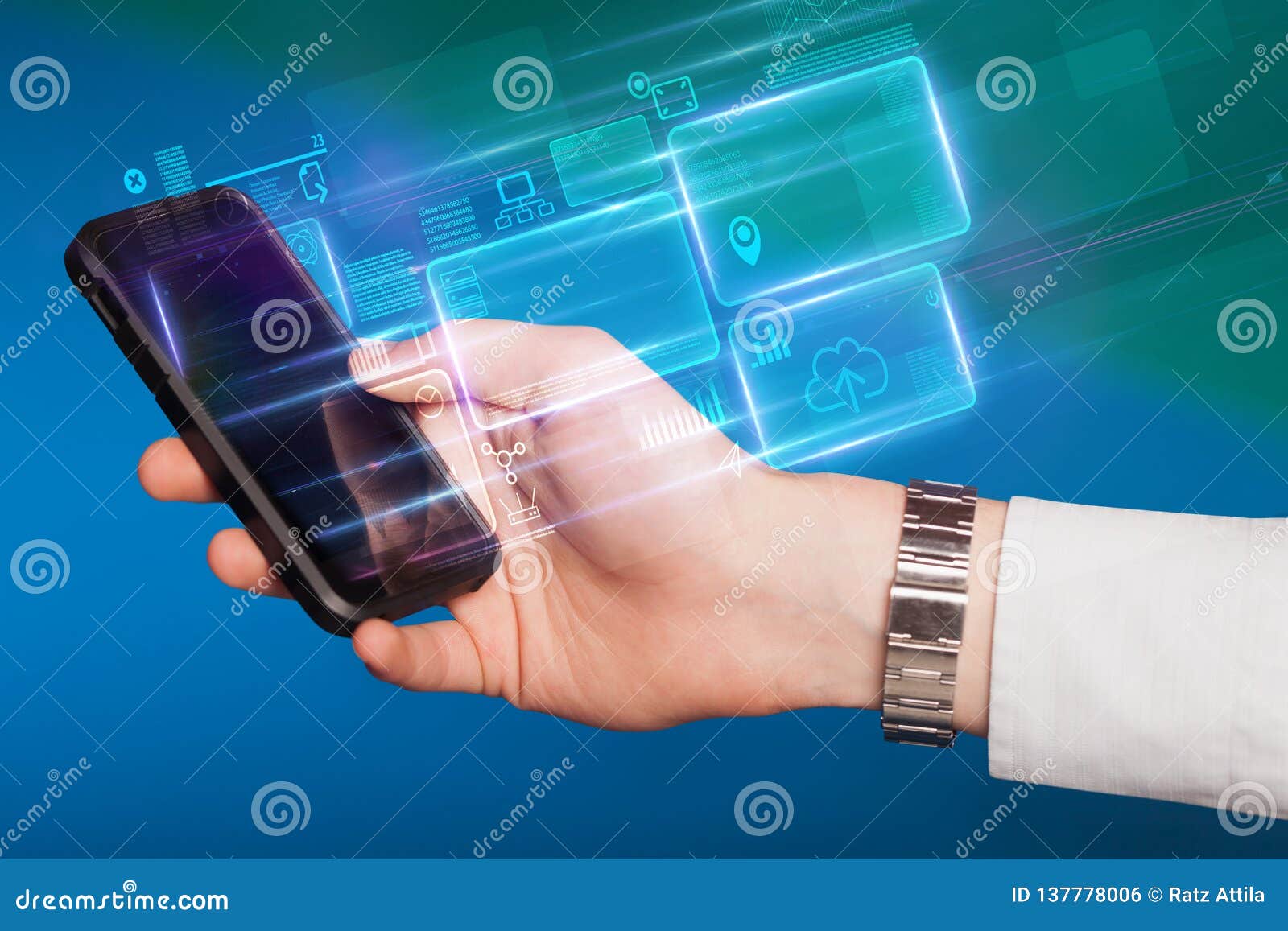 Hand Using Phone Information Database Concept Stock Photo - Image of ...
