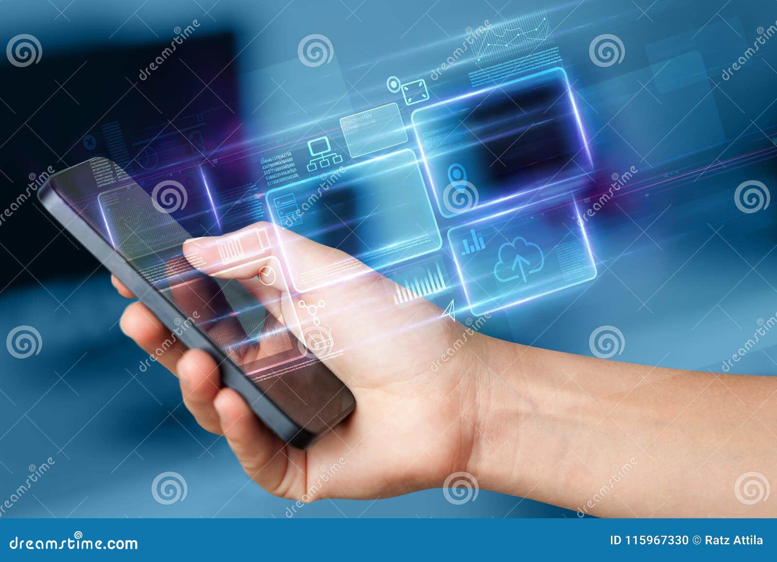 Hand Using Phone Information Database Concept Stock Photo - Image of ...