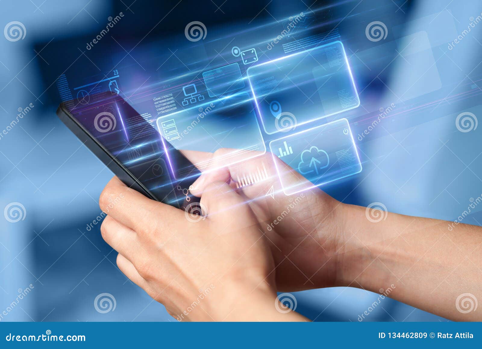 Hand Using Phone Information Database Concept Stock Image - Image of ...