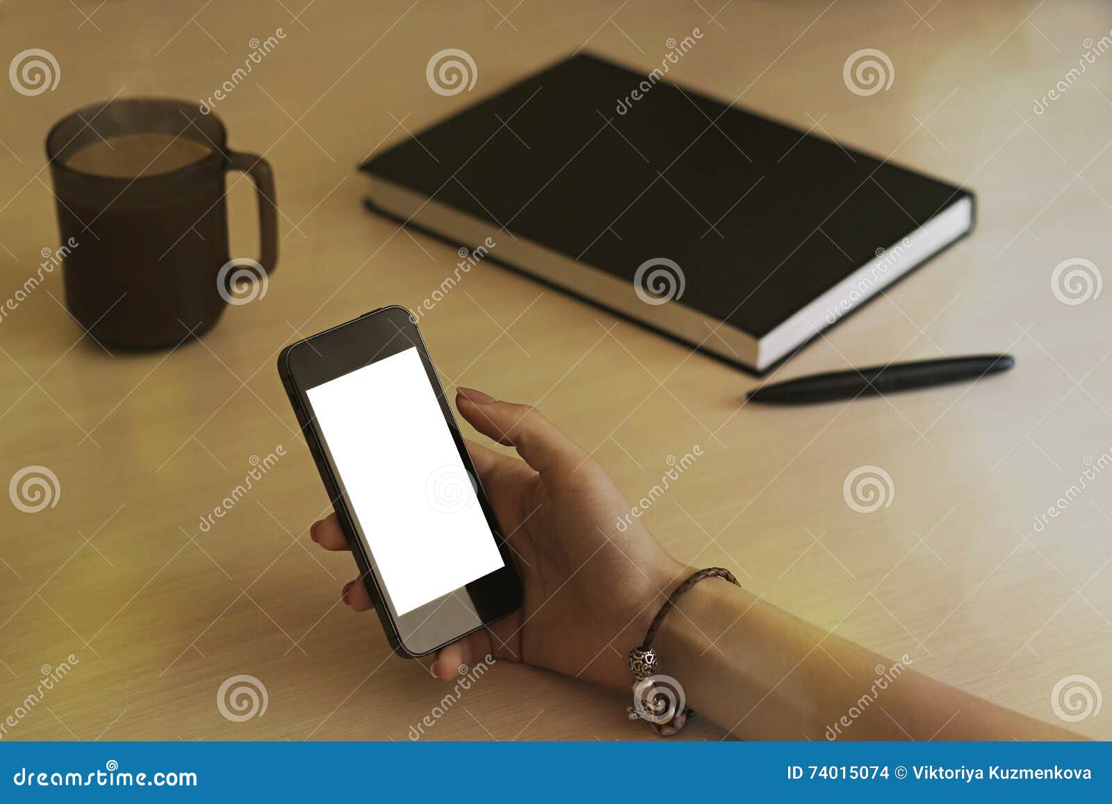 Hand Using Phone White Screen on Side View Stock Photo - Image of ...