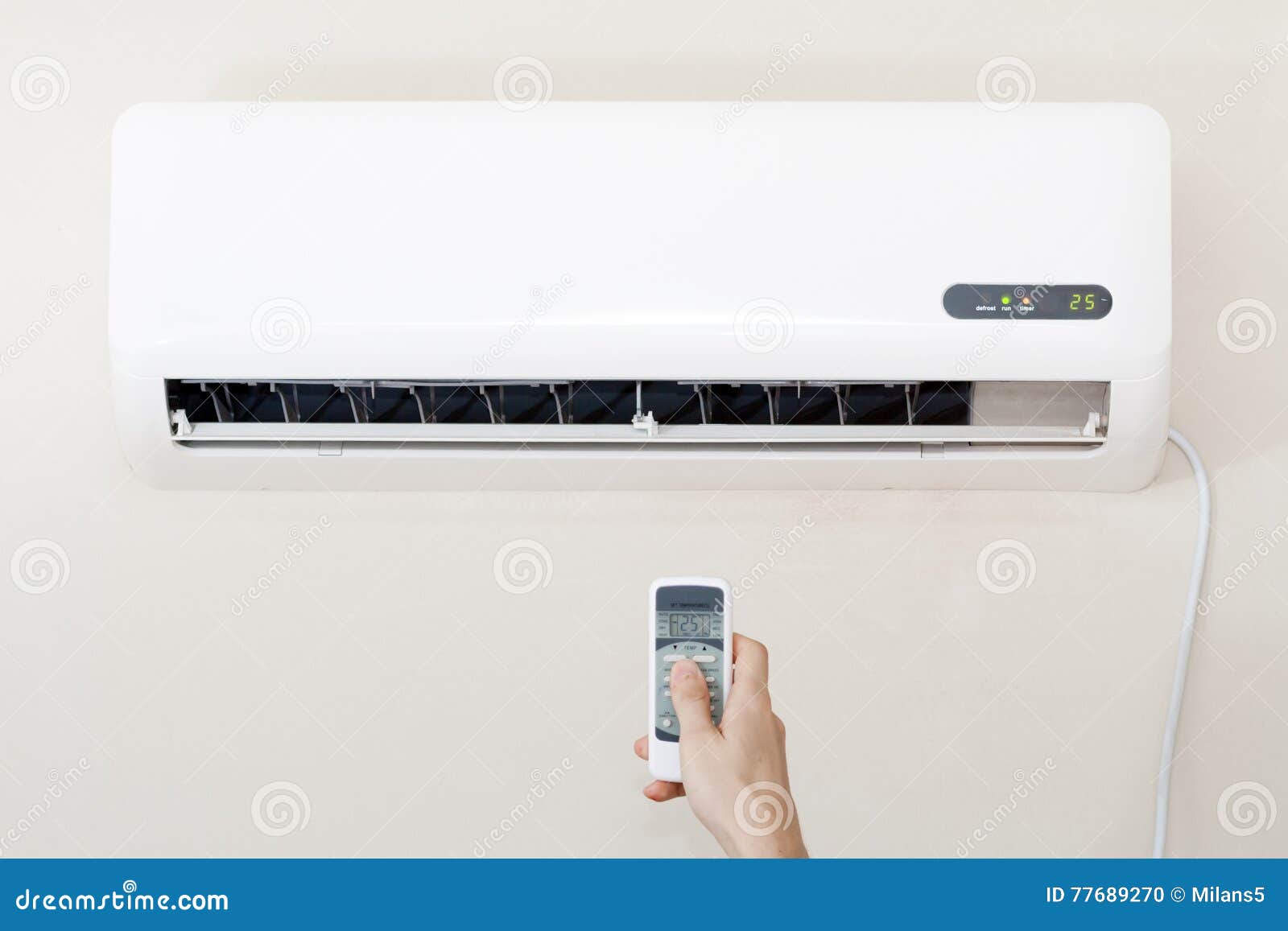 Hand Using Remote Air Conditioner Indoors Unit Stock Photo - Image of ...