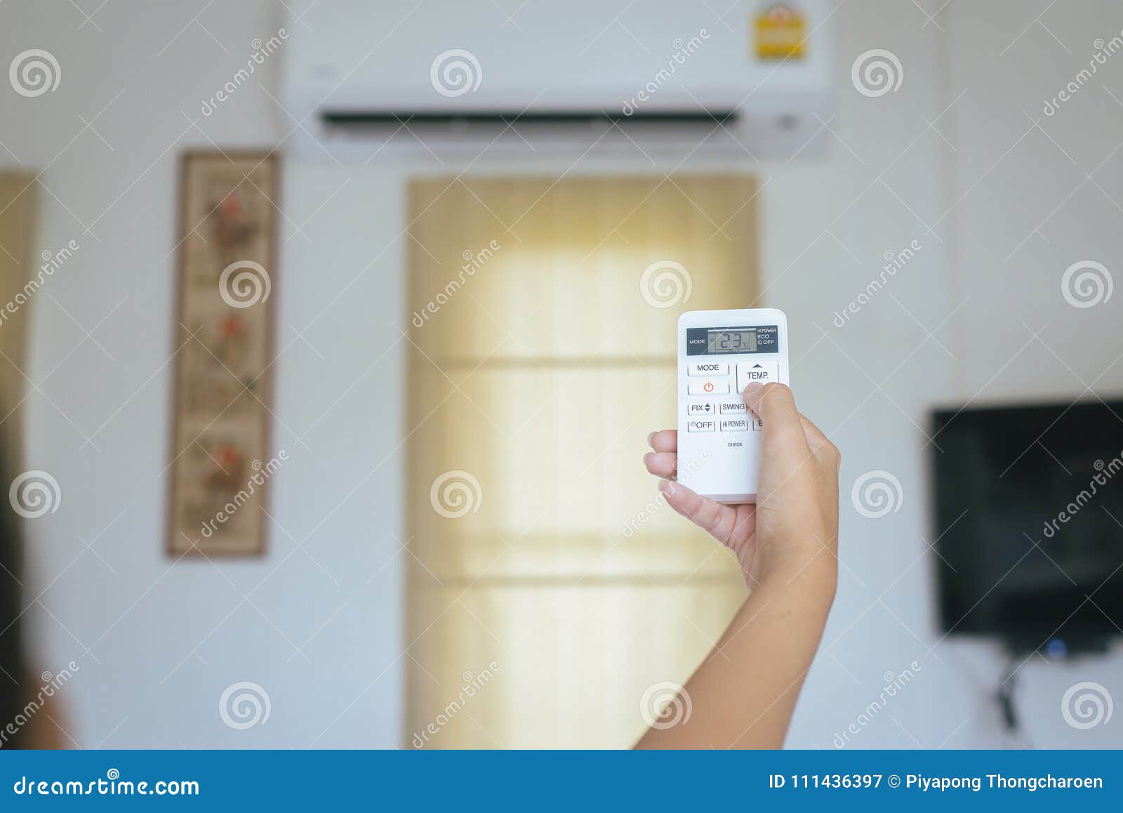 Hand Using a Remote Control To Activating Air Conditioning Stock Image ...