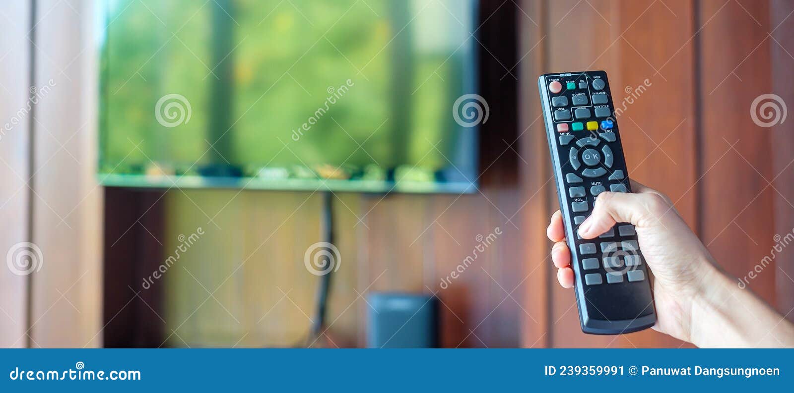 Hand Using Remote Controller for Adjust Smart TV Inside the Modern Room ...
