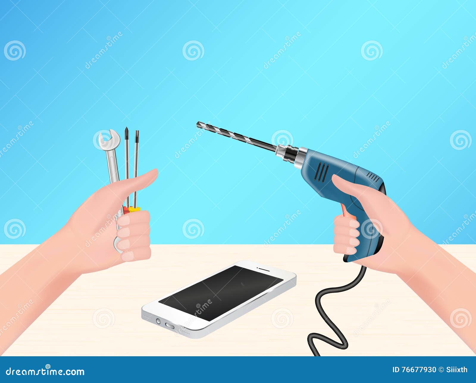 Hand Using Repair Tool and Electric Drill To Hack Smartphone Stock ...
