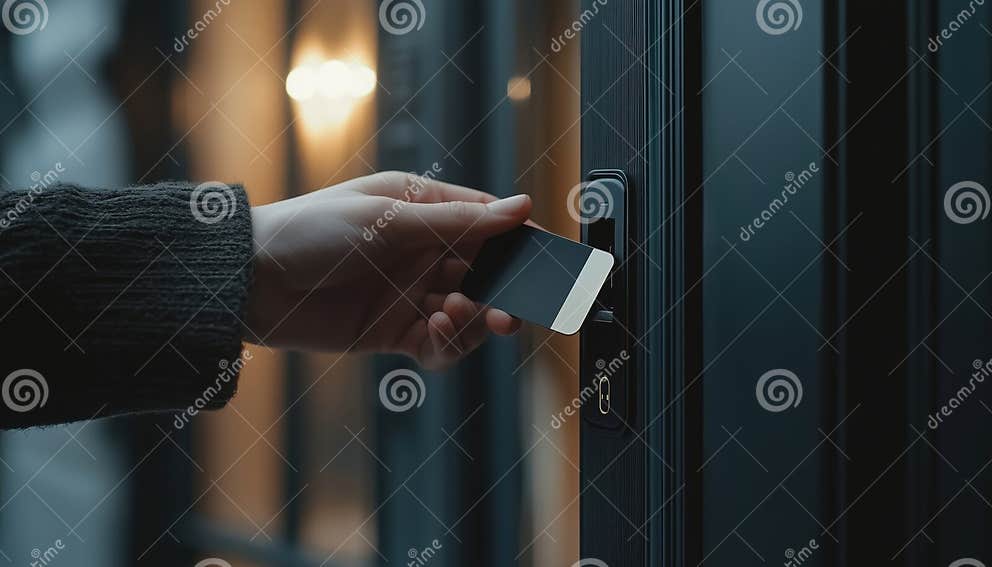 Hand Using Security Key Card To Scan and Access Private Building with ...