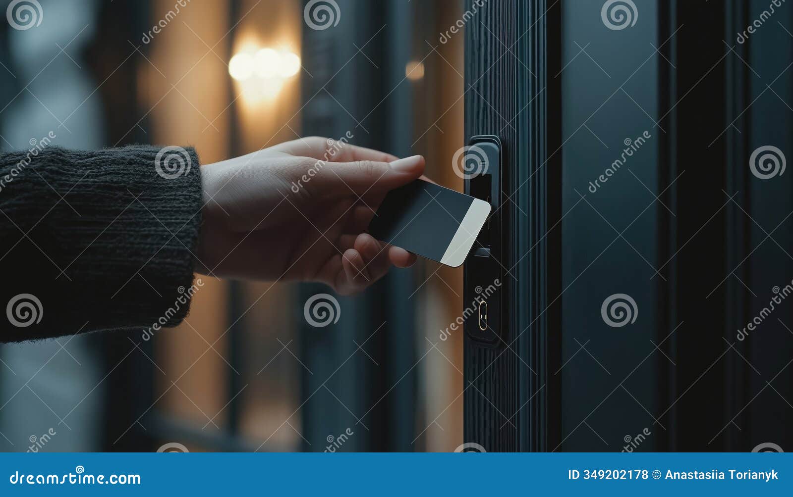 Hand Using Security Key Card To Scan and Access Private Building with ...