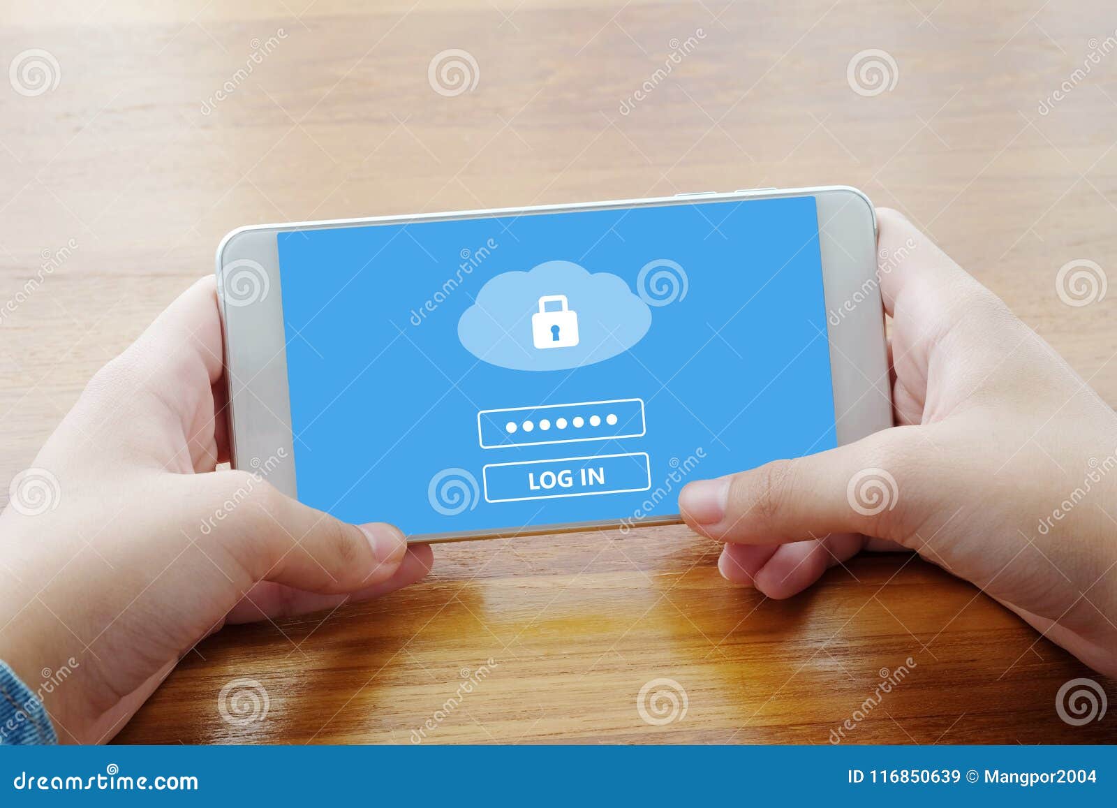 Hand Using Smart Phone with Cloud Data Storage Password Login on Stock ...