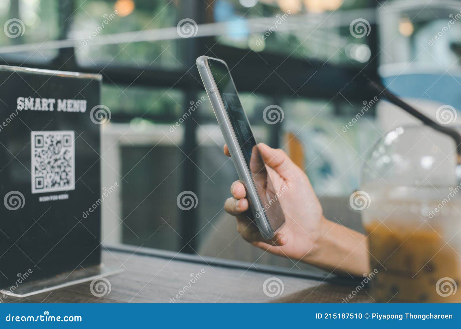 Hands Using Smart Phone Scan QR Code on Smart Menu Online To Select ...