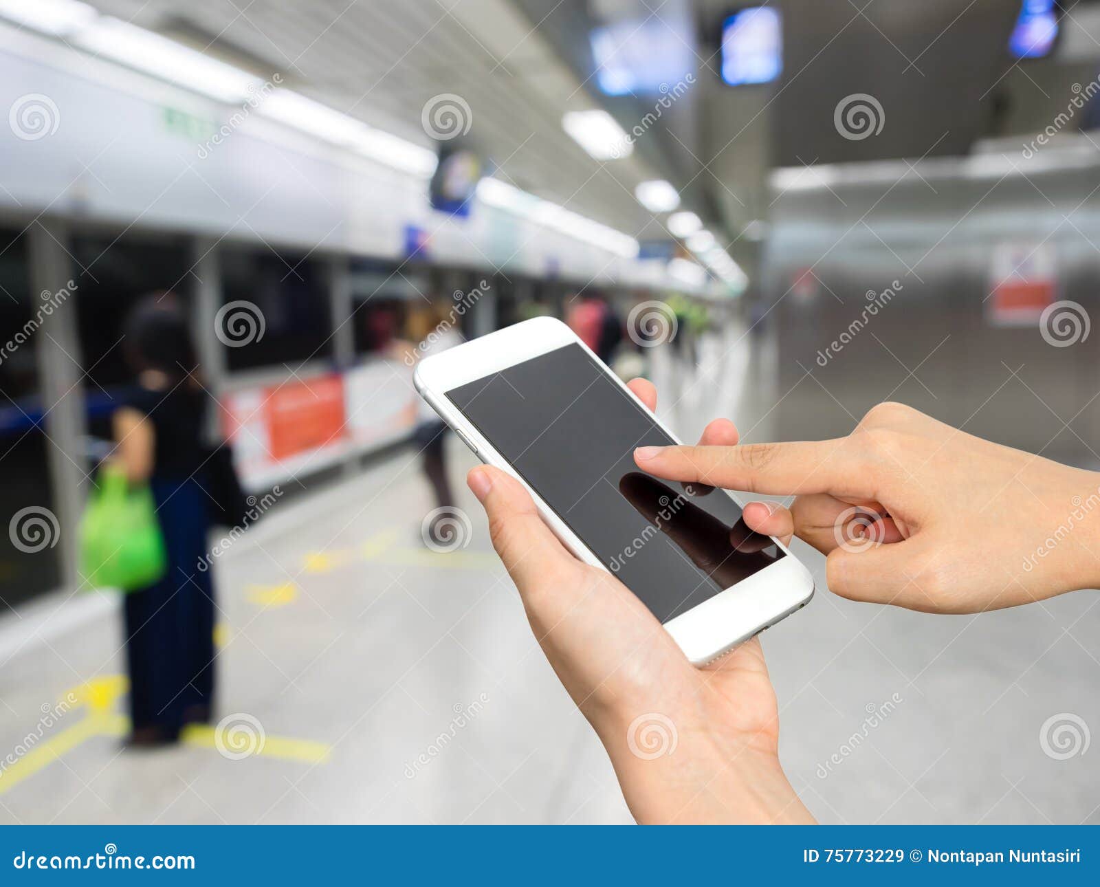 Hand Using Smart Phone in Subway Stock Image - Image of subway, station ...