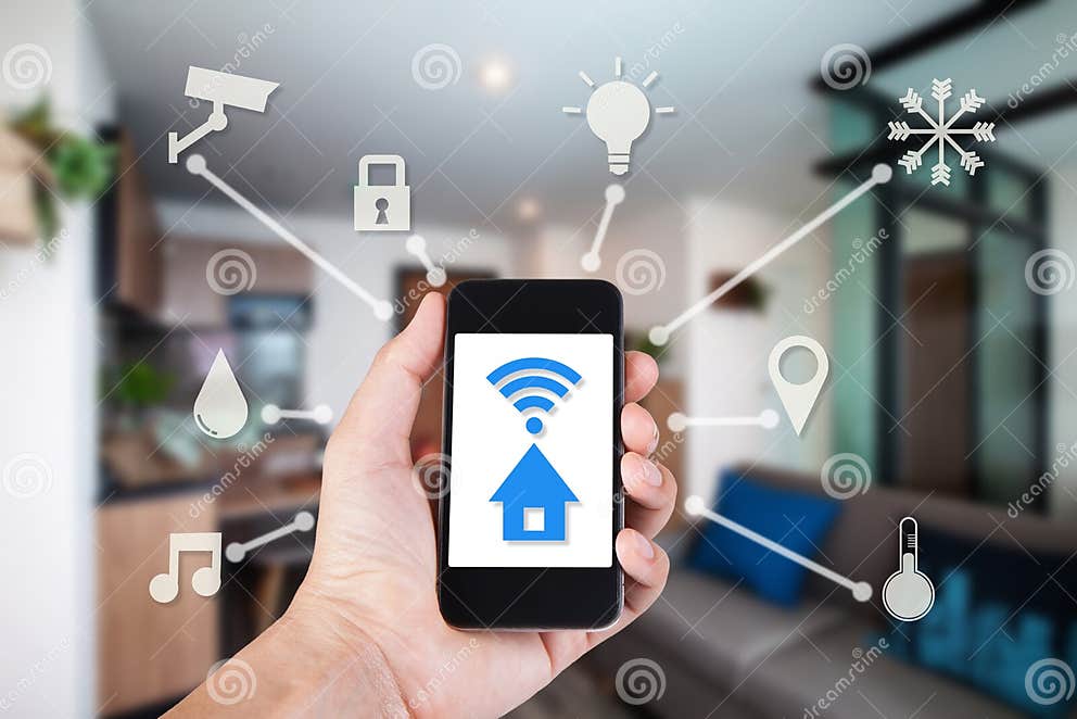 Hand Using Smartphone by App Smart Home on Mobile Stock Photo - Image ...