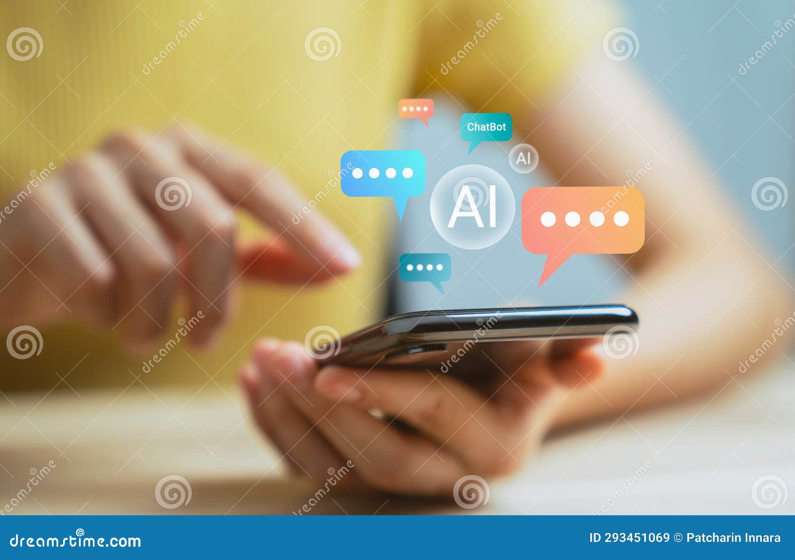Hand Using Smartphone and Chatting with Chatbot Application, Shows ...
