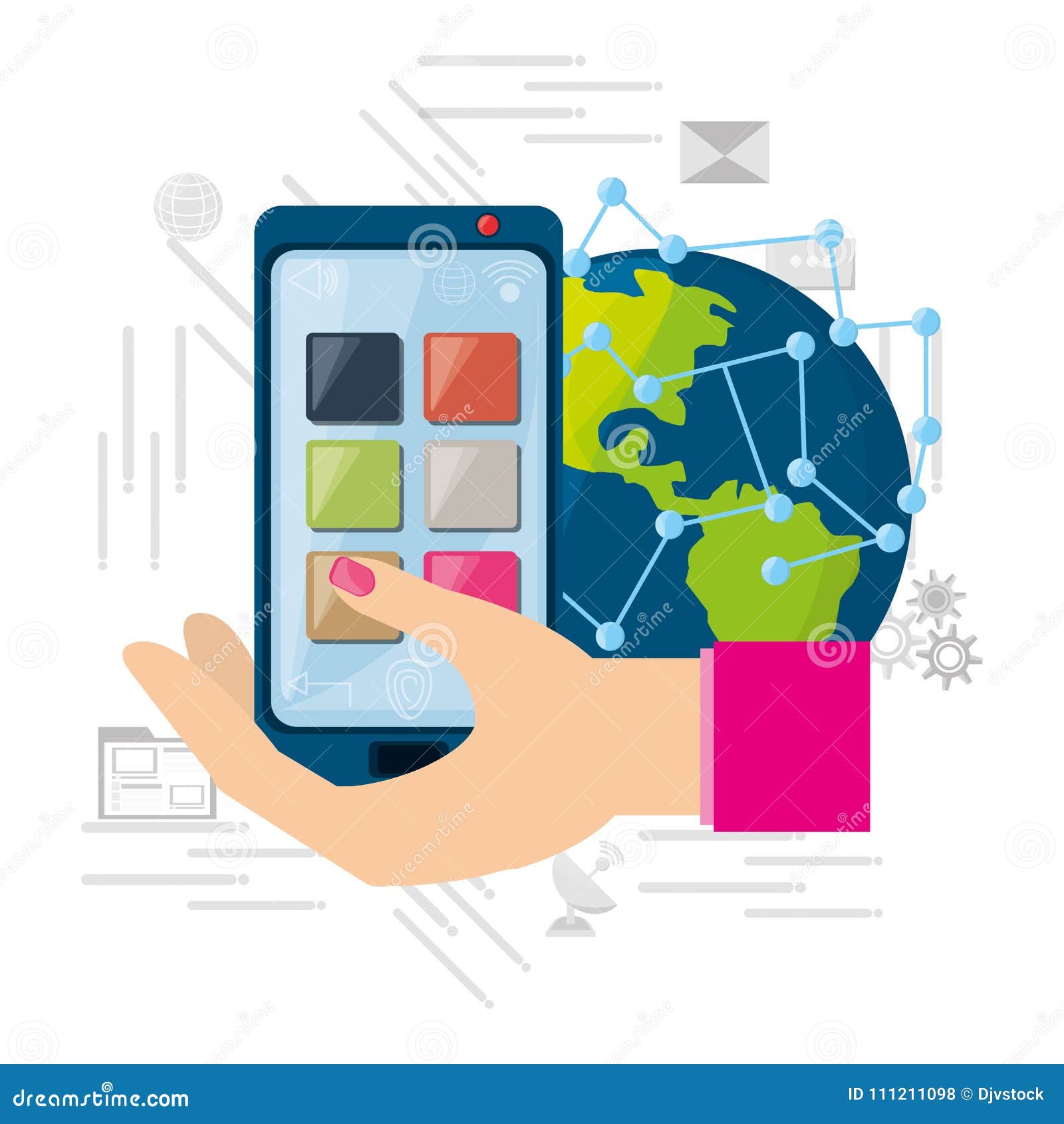 Hand Using Smartphone Connected Internet Around the World Stock Vector ...
