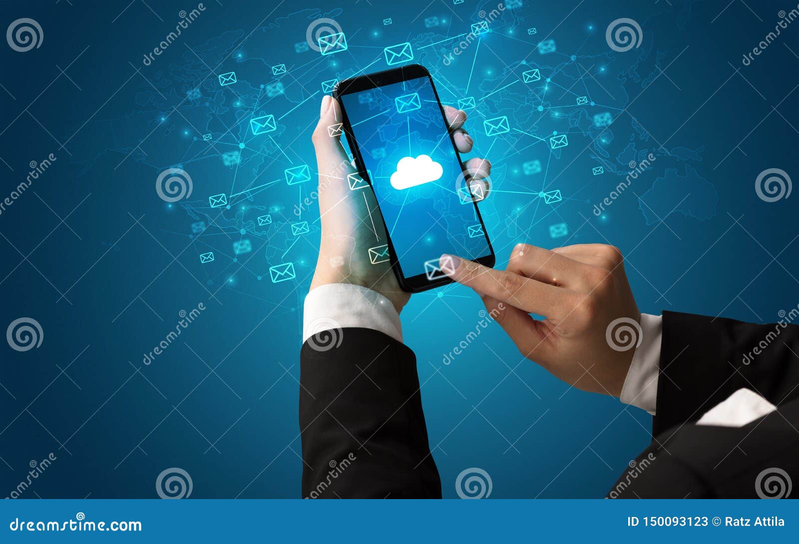 Hand Using Smartphone with Message Icons Stock Image - Image of handle ...