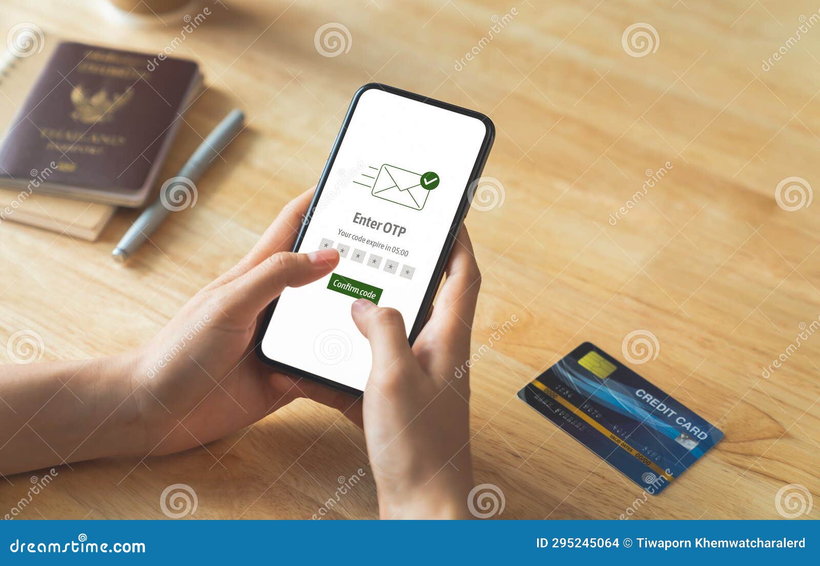 Hand Using Smartphone and Mobile OTP Secure Verification on Send To ... Hand Using Smartphone and Mobile OTP Secure Verification on Send To ...