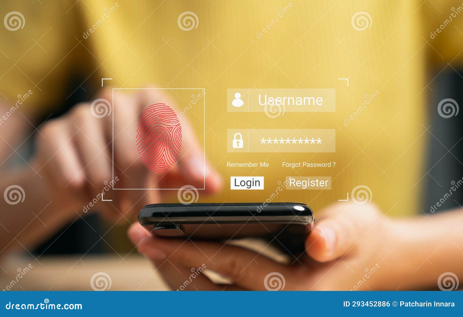 Hand Using Smartphone and Press Scan Fingerprints Your Username and ...