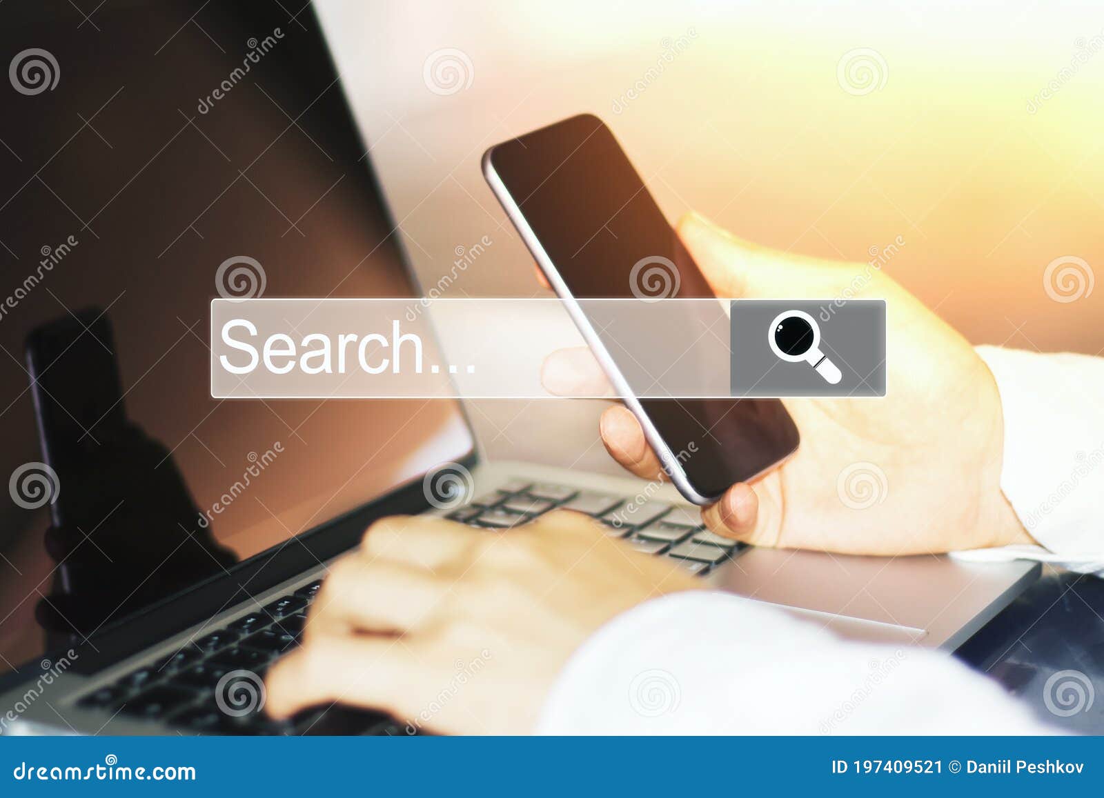 Hand Using Smartphone with Search Bar Stock Image - Image of phone ...