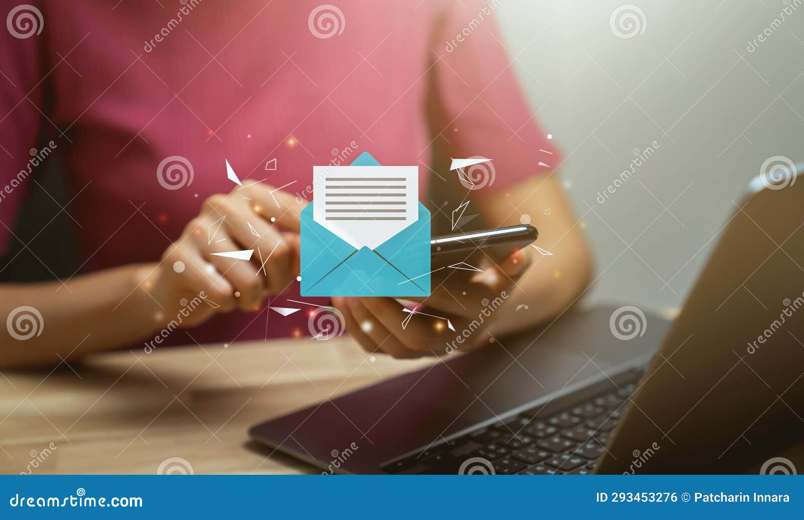 Hand Using Smartphone and Shows a Digital Screen of New Email ...