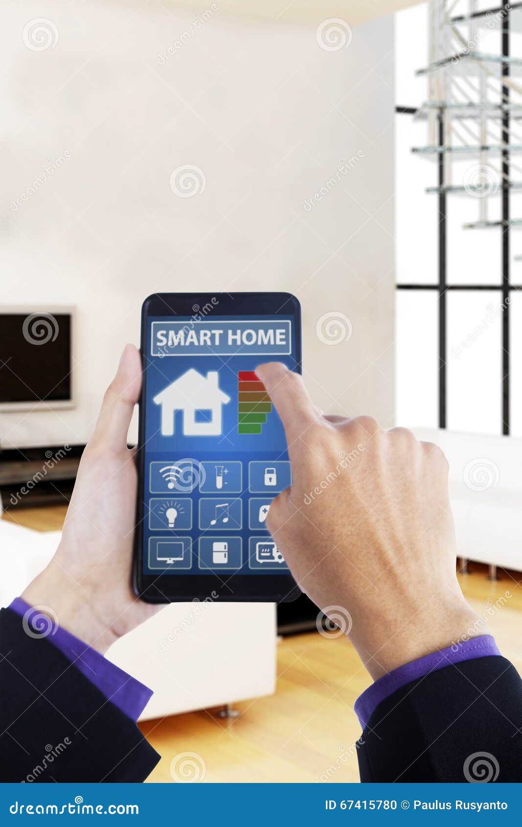 Hand Using Smartphone with Smart House App Stock Photo - Image of home ...