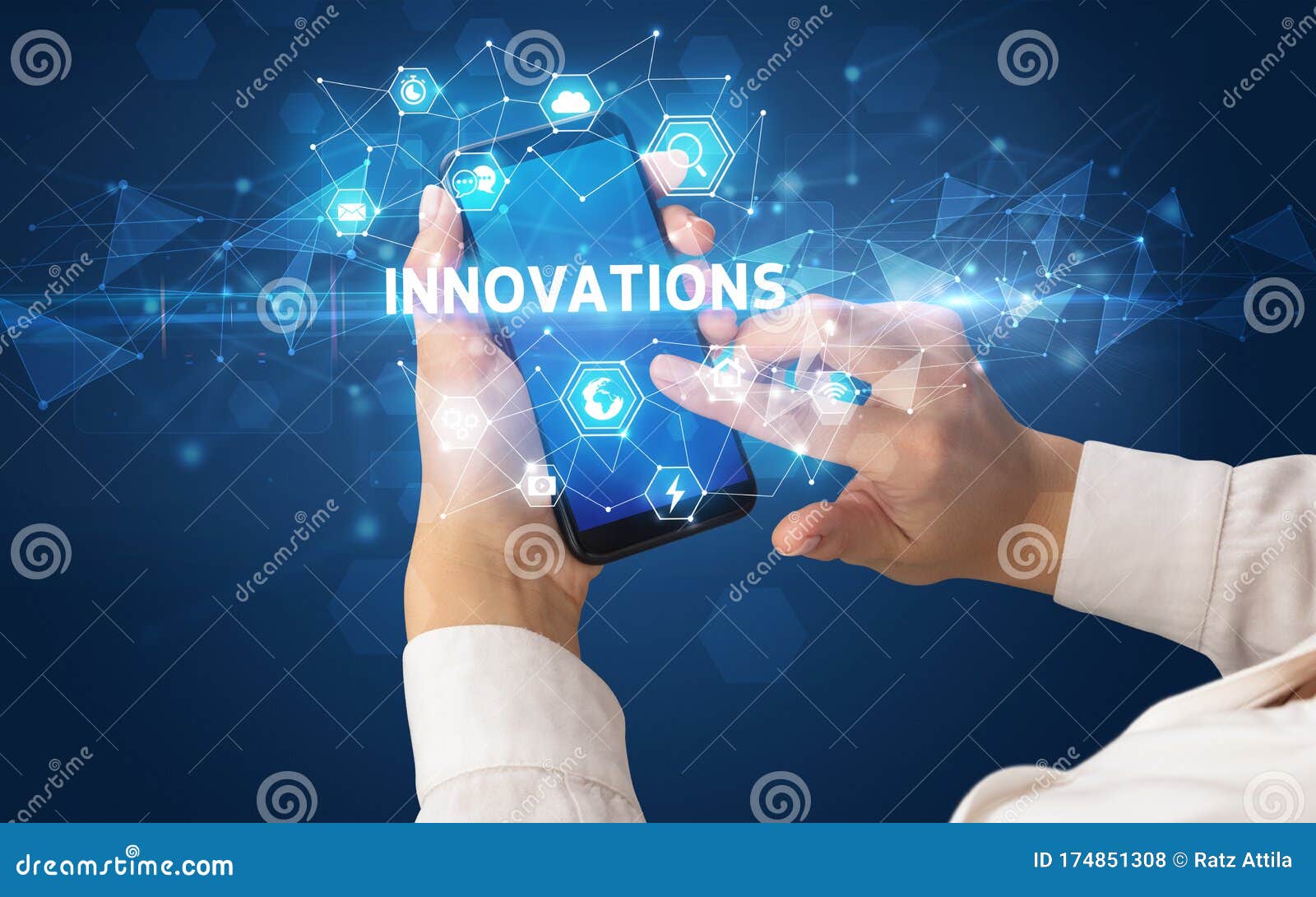 Hand Using Smartphone with Technology Concept Stock Photo - Image of ...