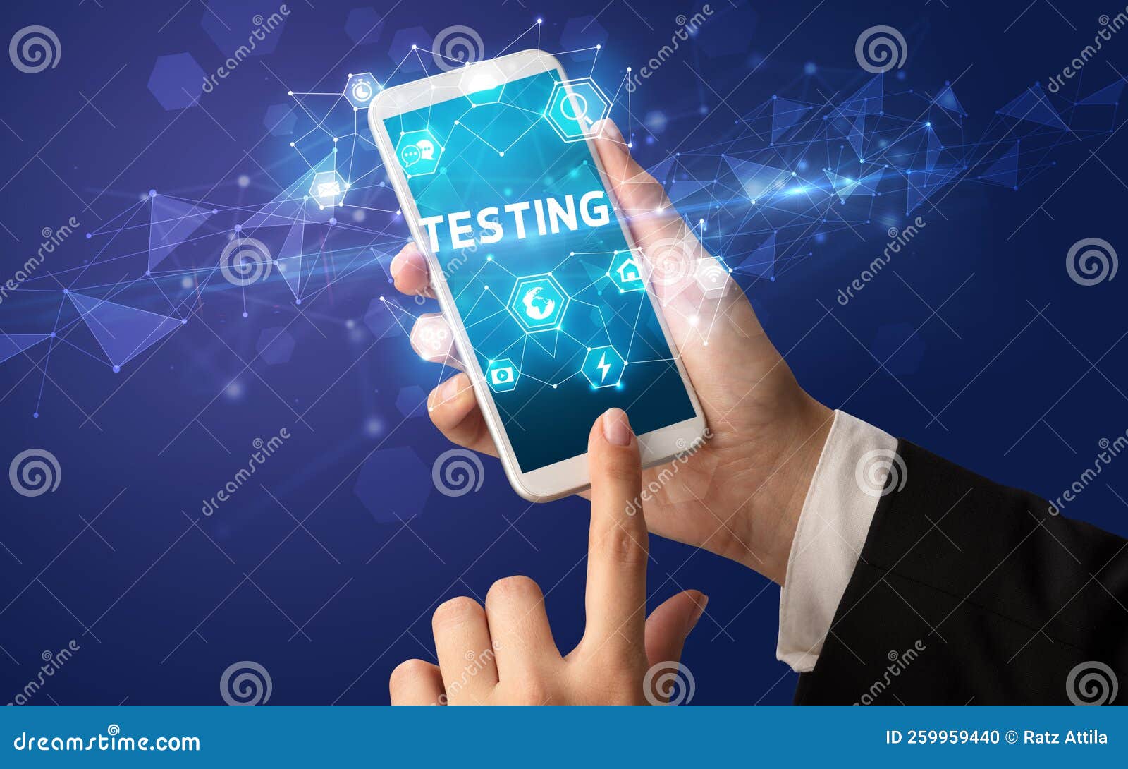 Hand Using Smartphone with Technology Concept Stock Photo - Image of ...
