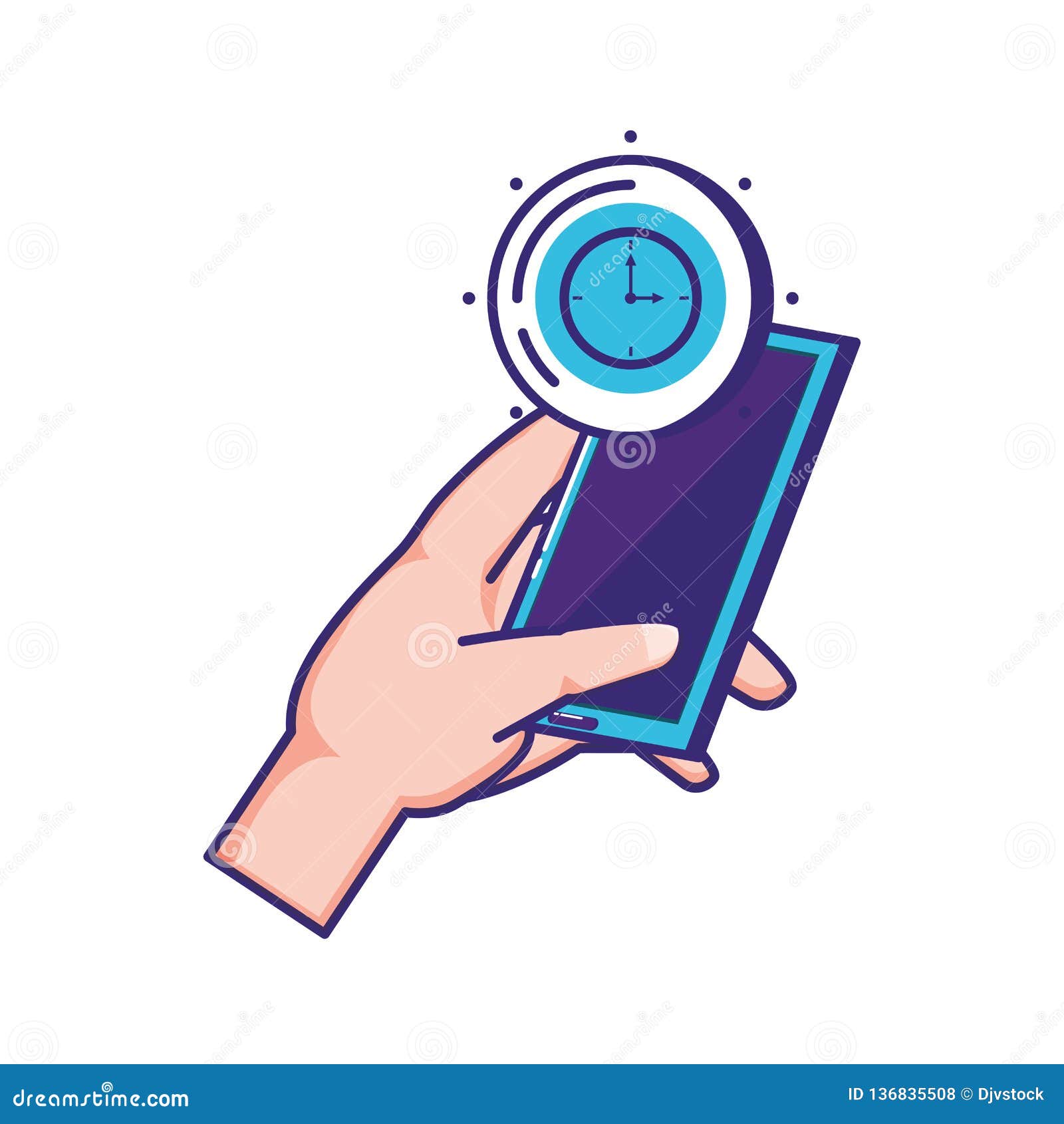 Hand Using Smartphone with Time Clock Stock Vector - Illustration of ...