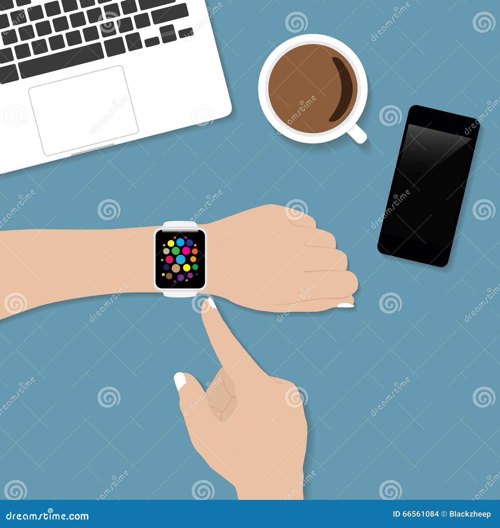 Hand Using Smartwatch on Desk Stock Vector - Illustration of business ...