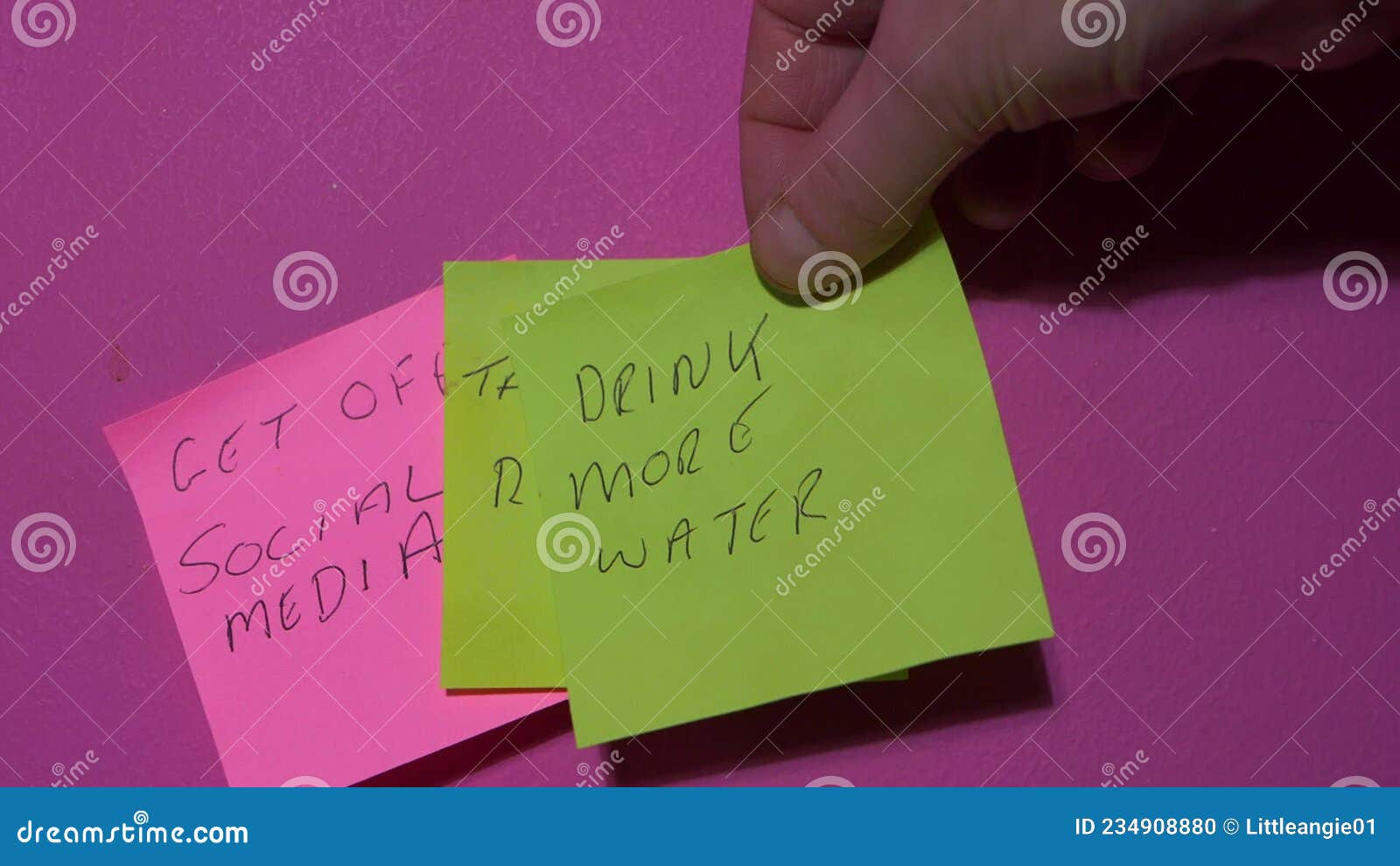 Hand Using Sticky Notes on a Wall To Make Positive Changes Stock ...
