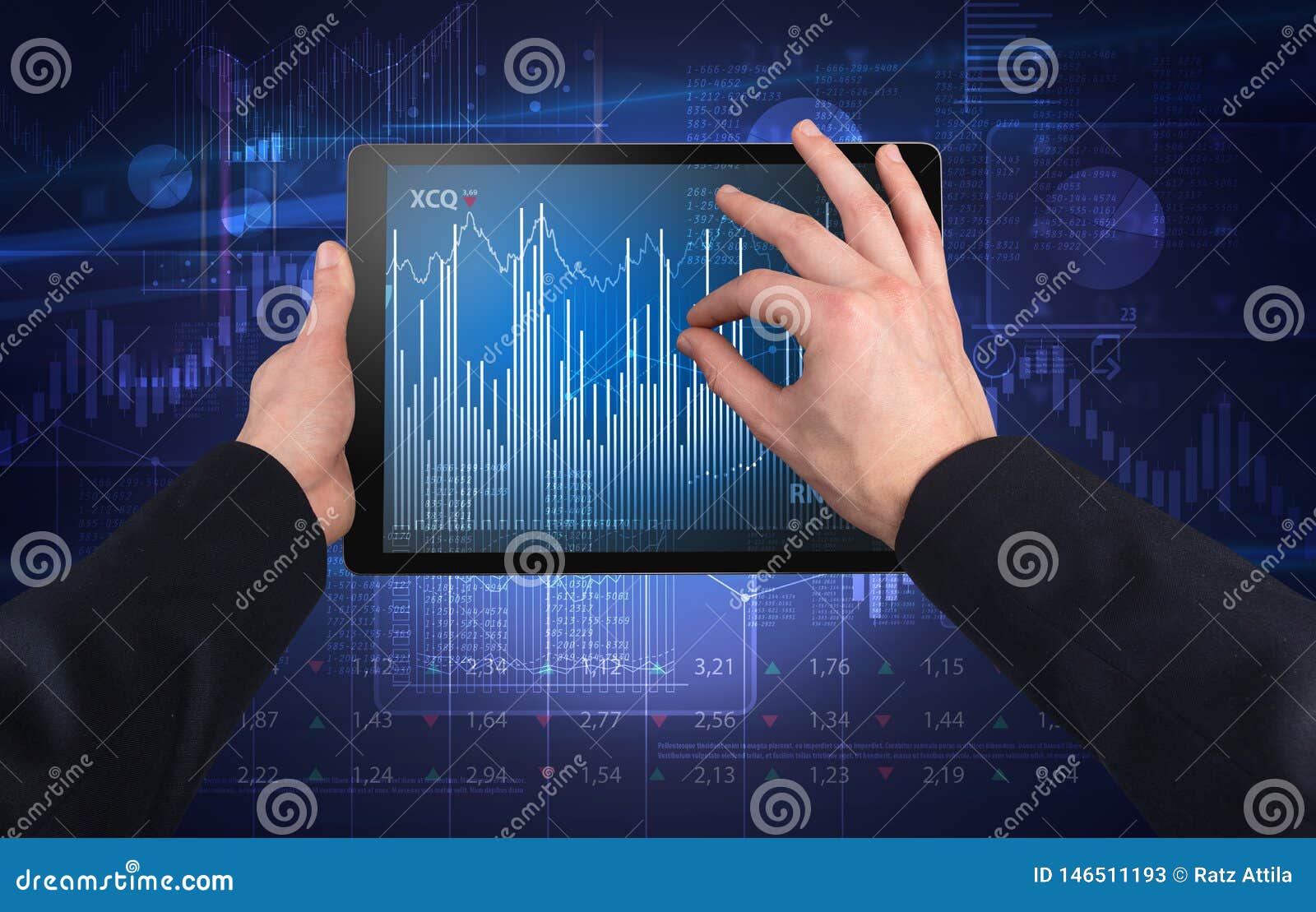 Hand Using Tablet and Checking Financial Report Concept Stock Image ...