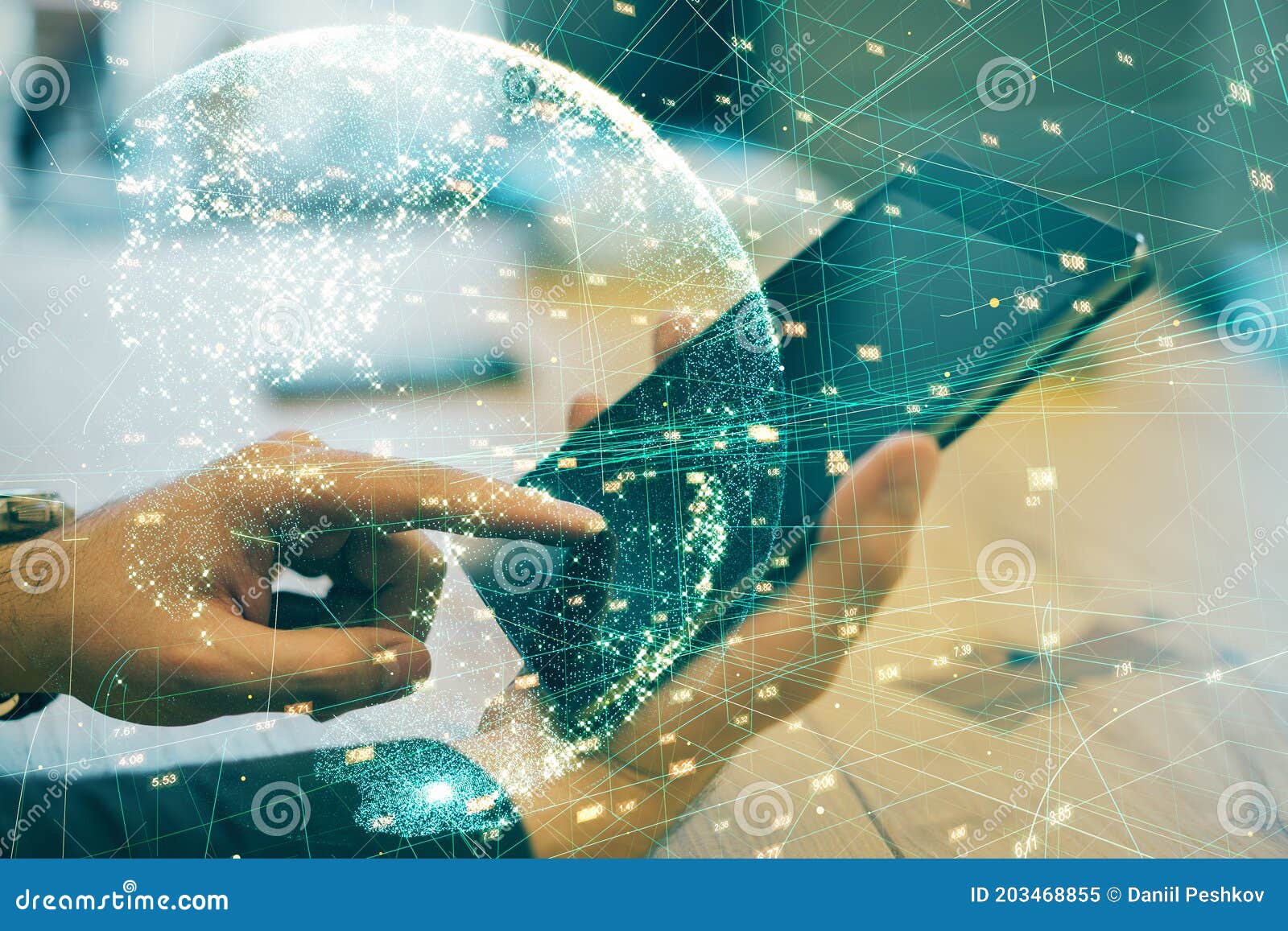 Hand Using Tablet Computer with Business Charts Stock Illustration ...