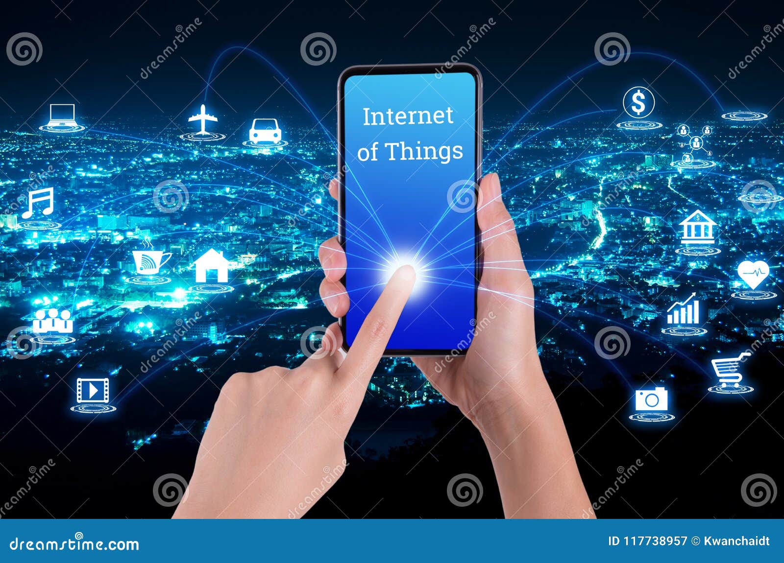 Hand Using Tablet Connect the World , Internet of Things Concept Stock ...