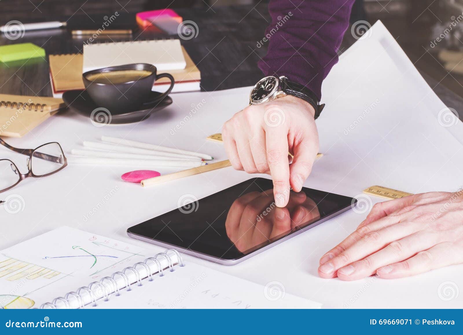 Hand using tablet stock image. Image of inside, fingers - 69669071