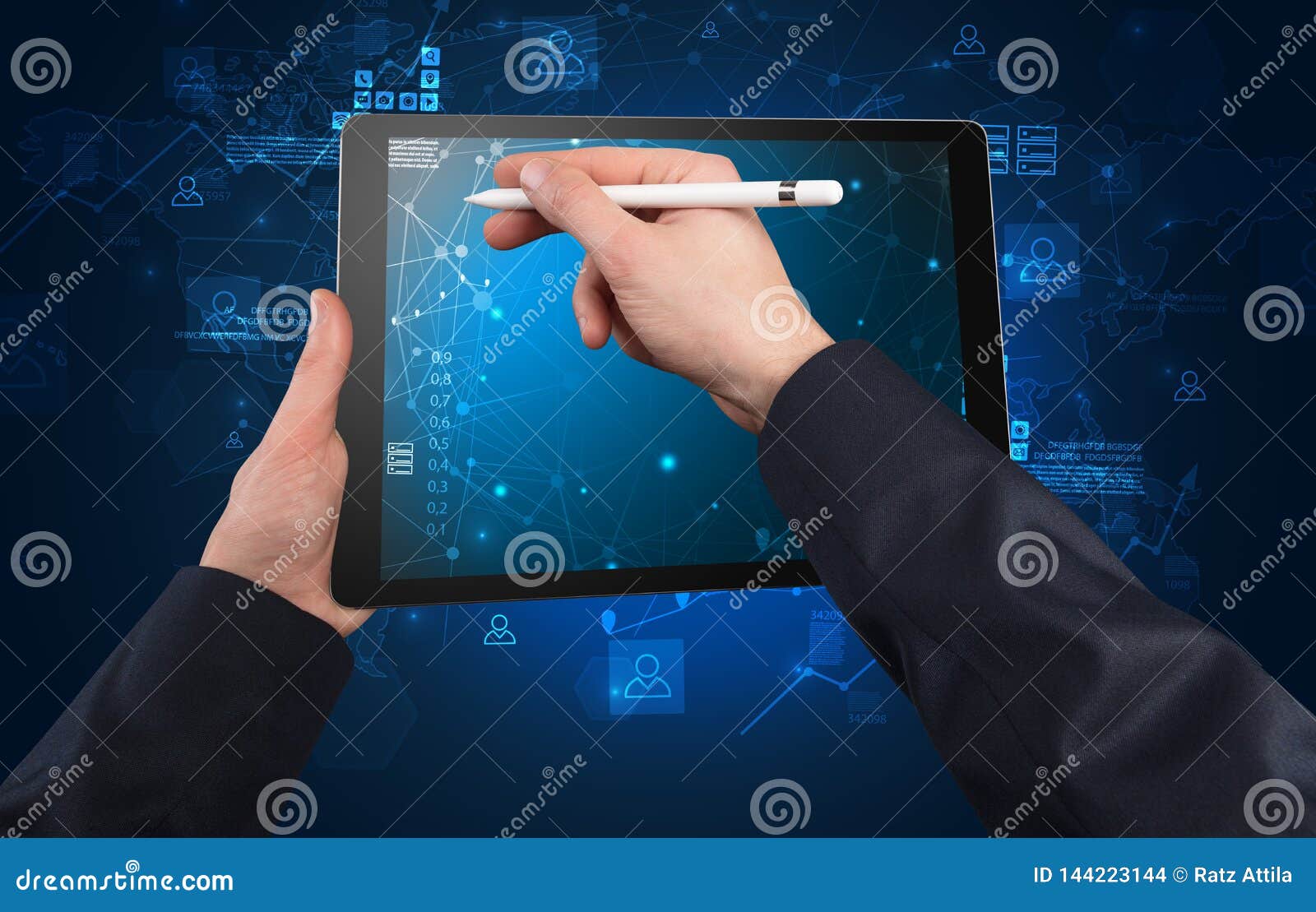 Hand Using Tablet with Online Concept Stock Photo - Image of media ...