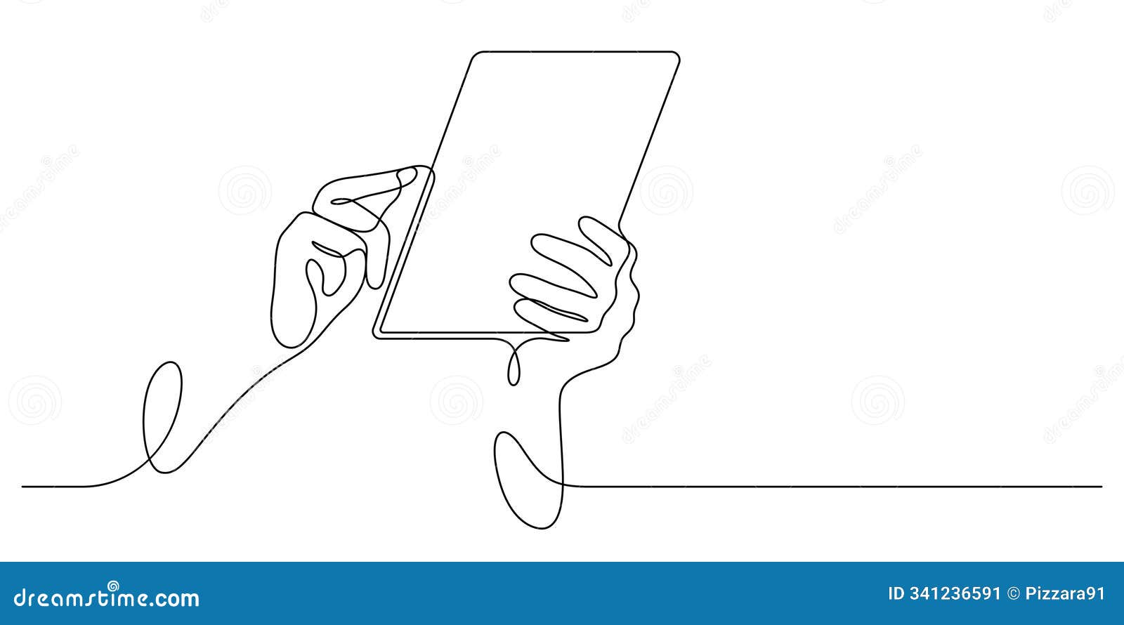 Hand Using Tablet Online Working and Communication One Line Drawing ...