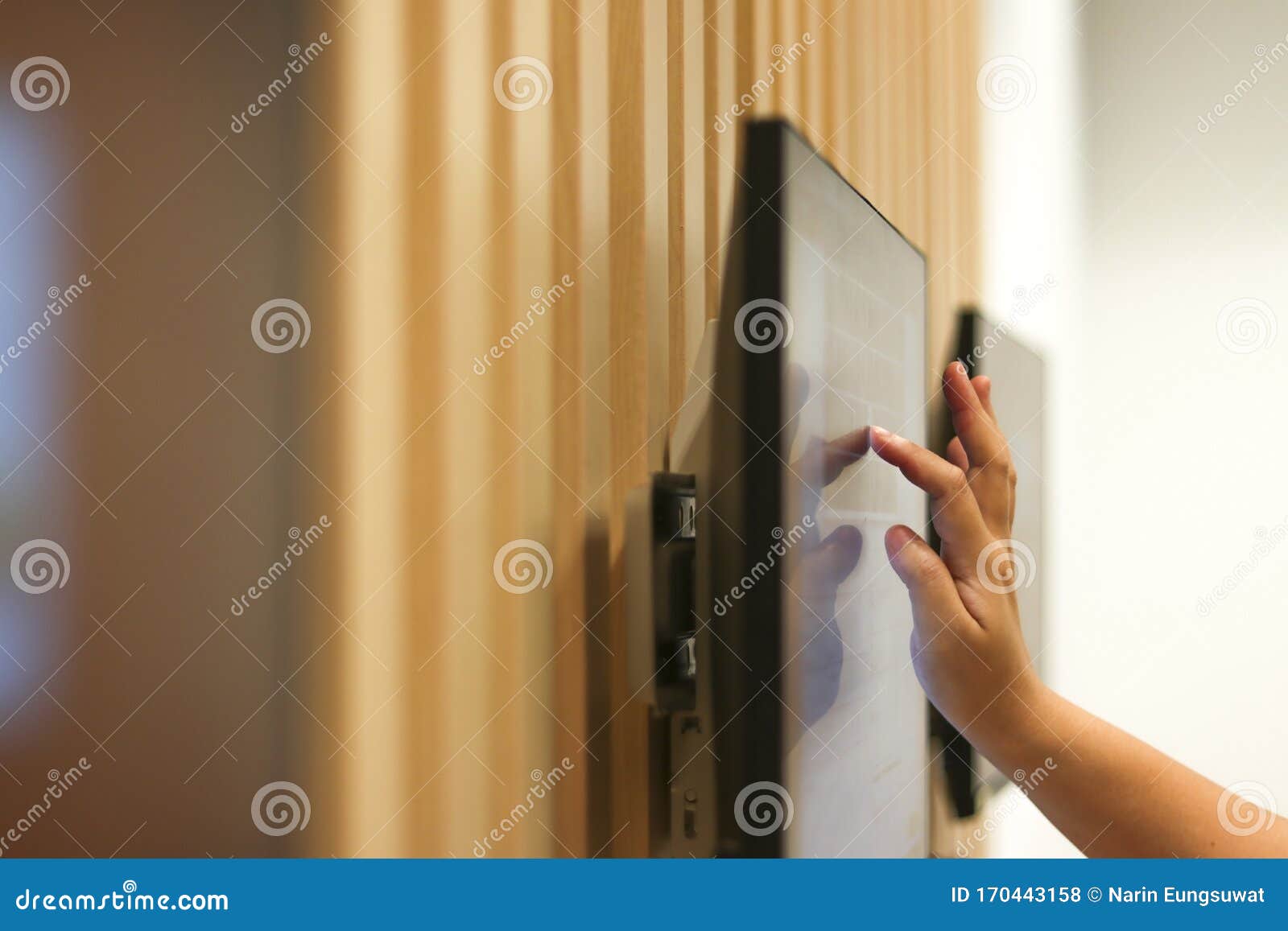 The Hand that is Using the Touch Screen Monitor. Stock Photo - Image of ...