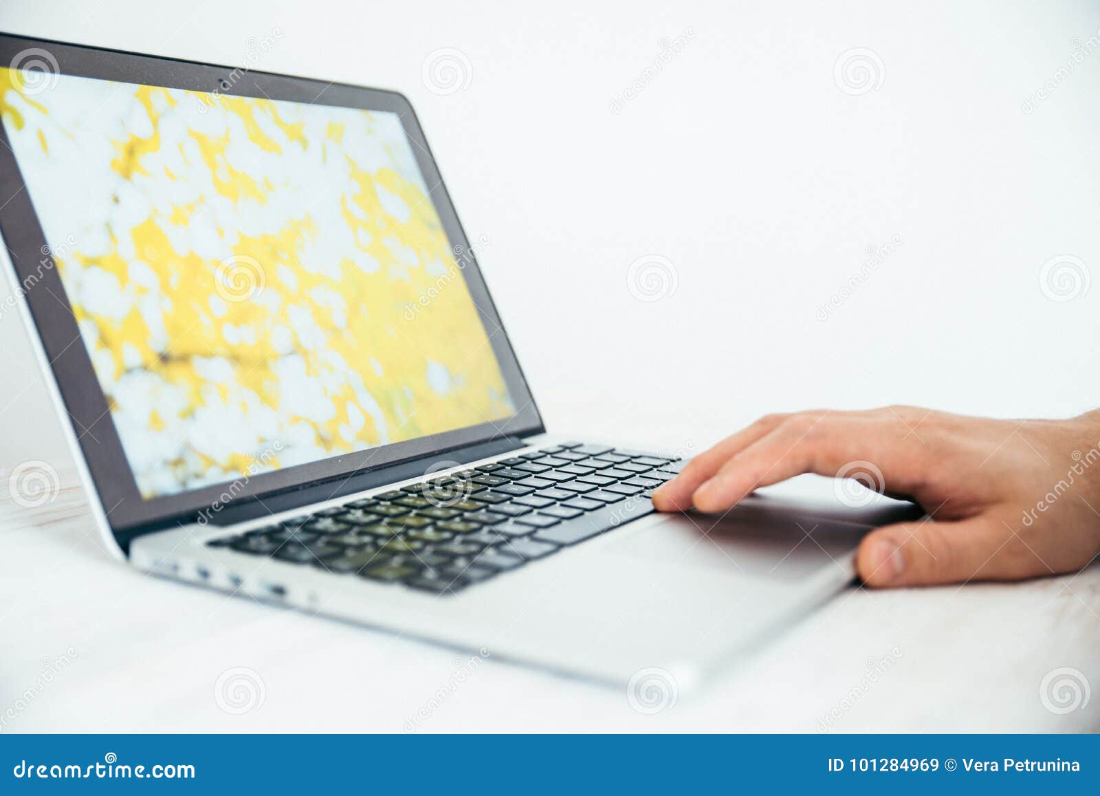 Hand Using Touchpad on Laptop Stock Image - Image of equipment, office ...