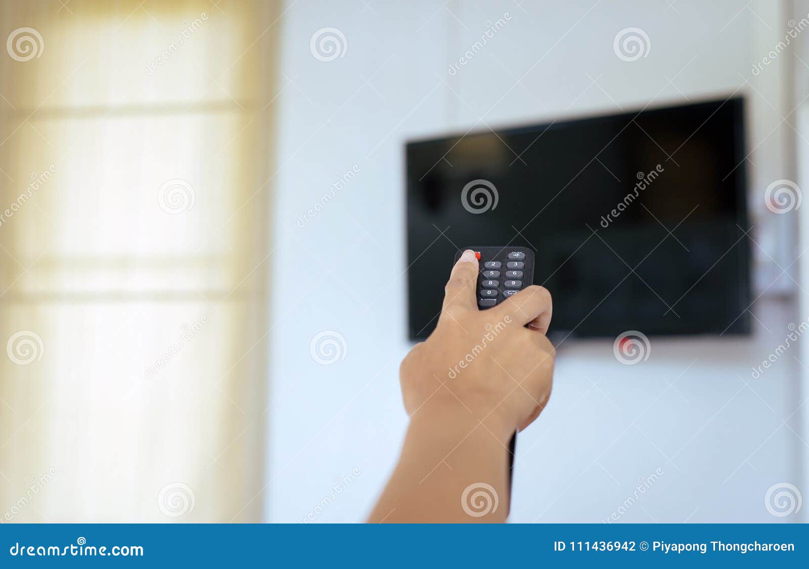 Hand Using with TV Remote Control on-off Mode Stock Photo - Image of ...