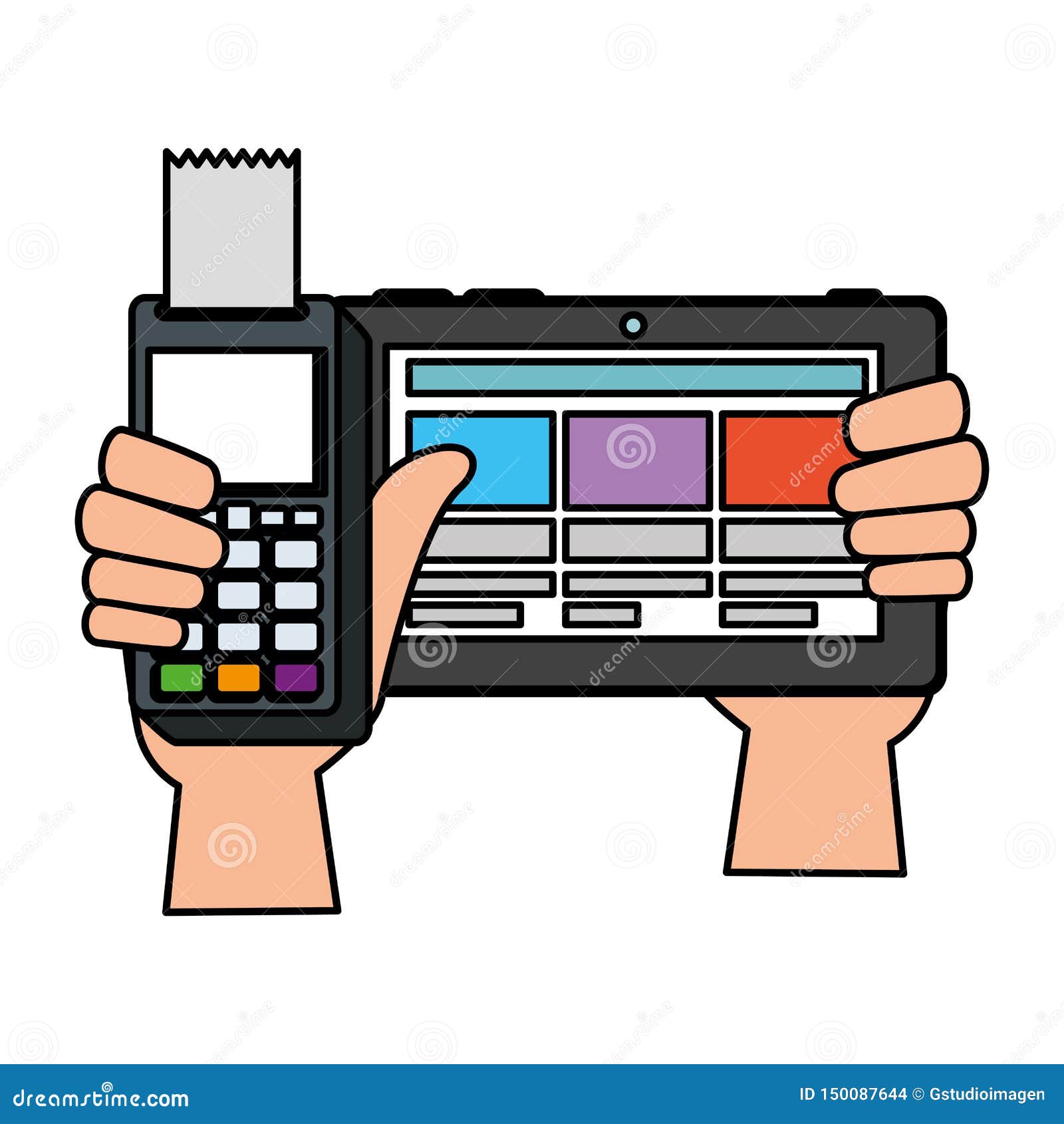 Hand Using Voucher and Tablet Stock Illustration - Illustration of ...