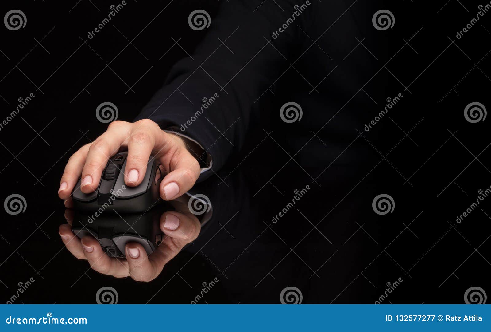 Hand Using Mouse on Dark Background Stock Image - Image of glass ...