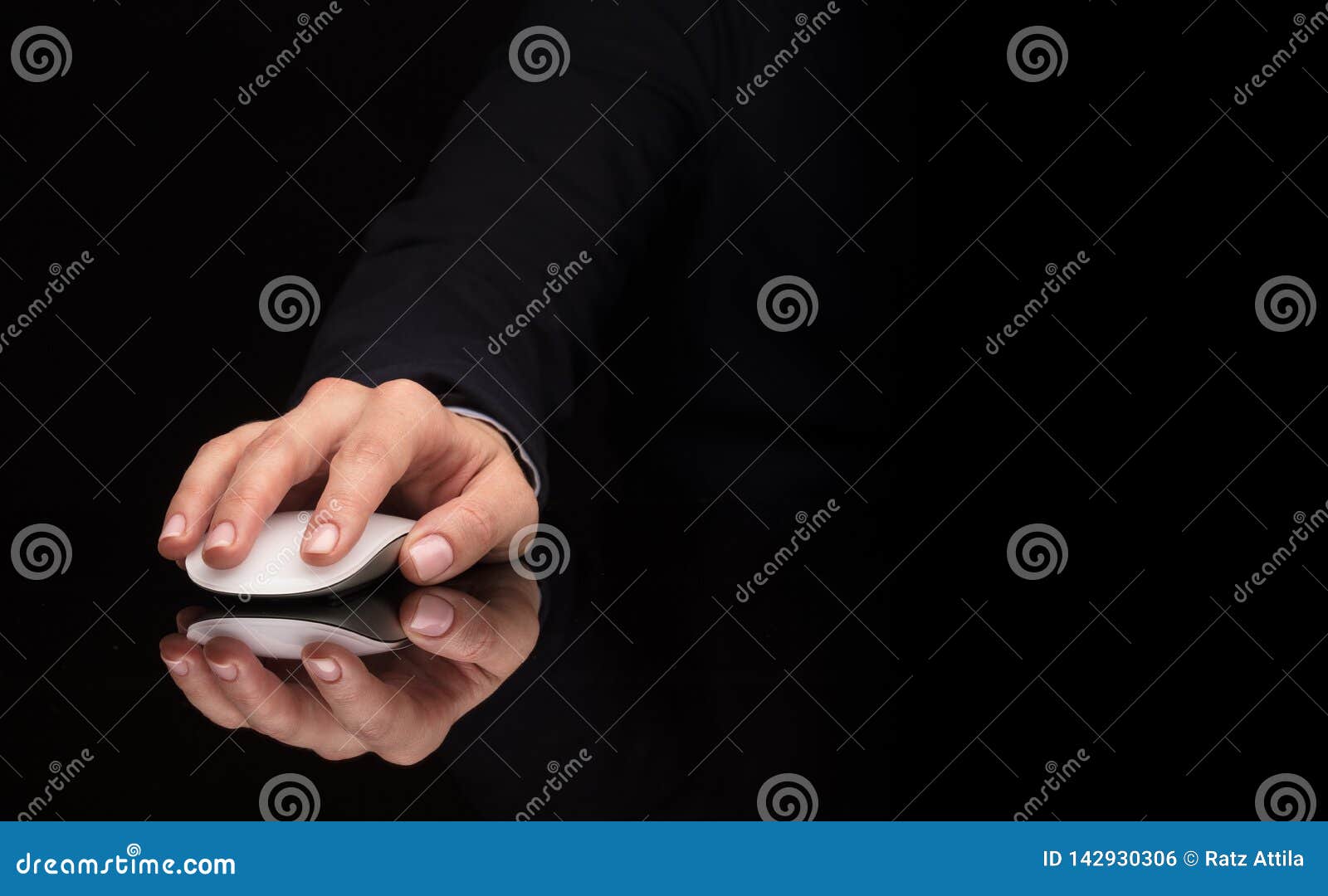 Hand Using Mouse on Dark Background Stock Photo - Image of finger, hand ...