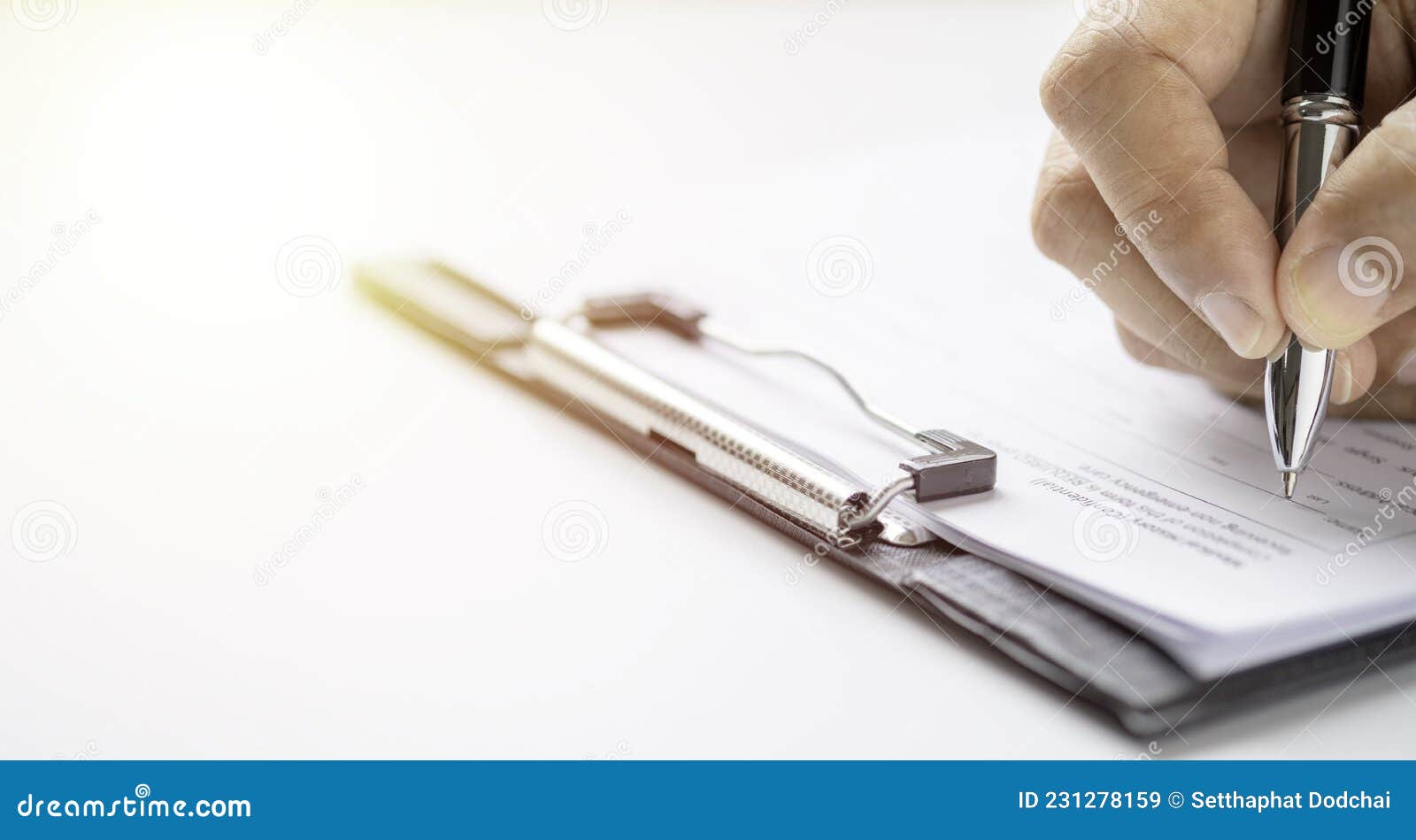 Hand Using Writing Pen with Questionnaire or Paperwork Survey Question ...