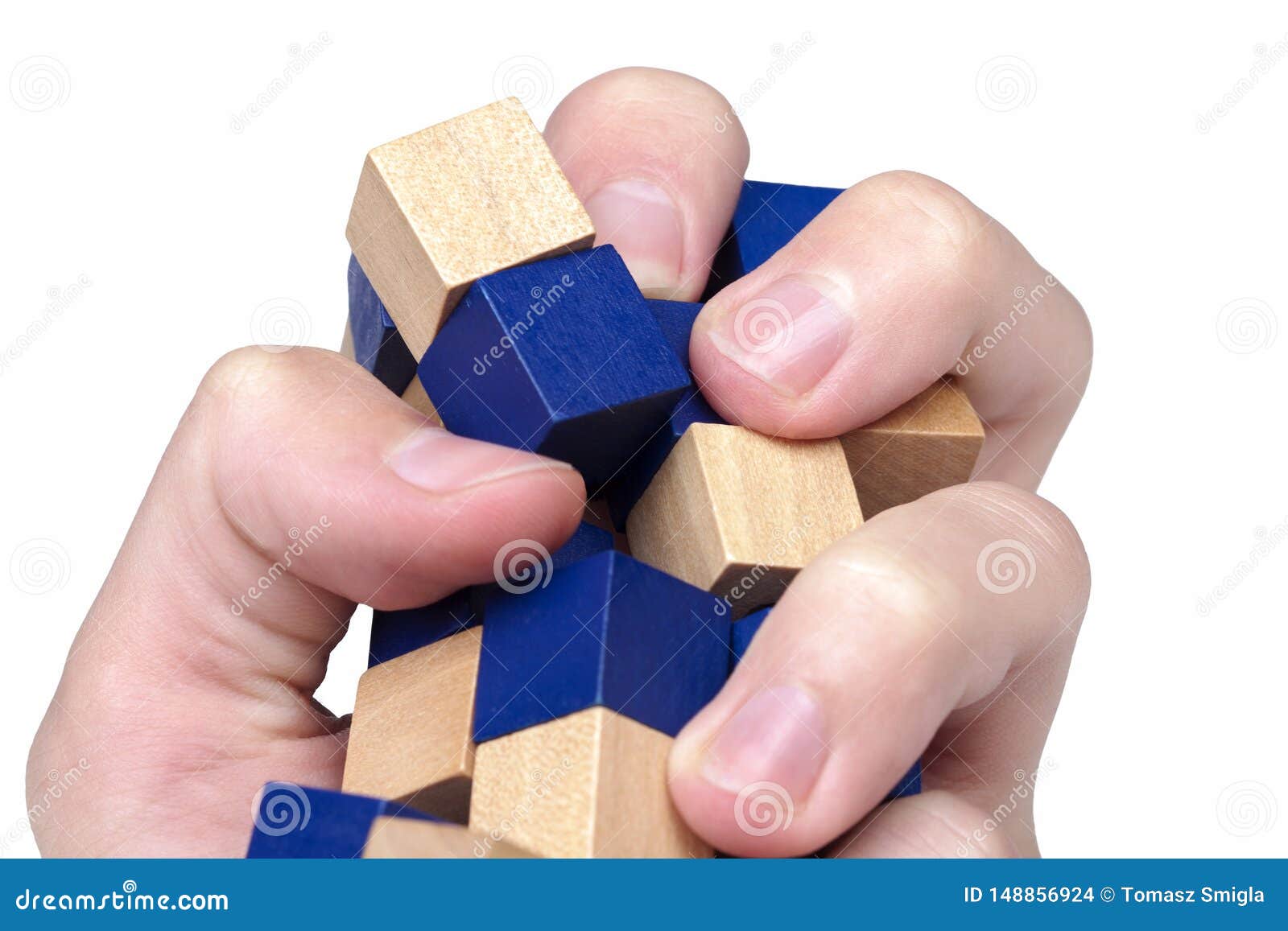 Hand Violently Squeezing, Crushing and Knocking Down a Structure Made ...