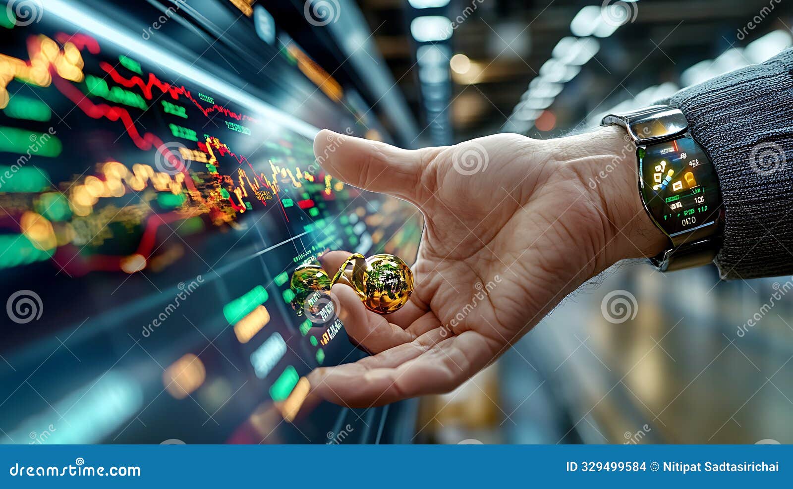 Hand with a Virtual Stock Market Display, Representing Digital Trading ...