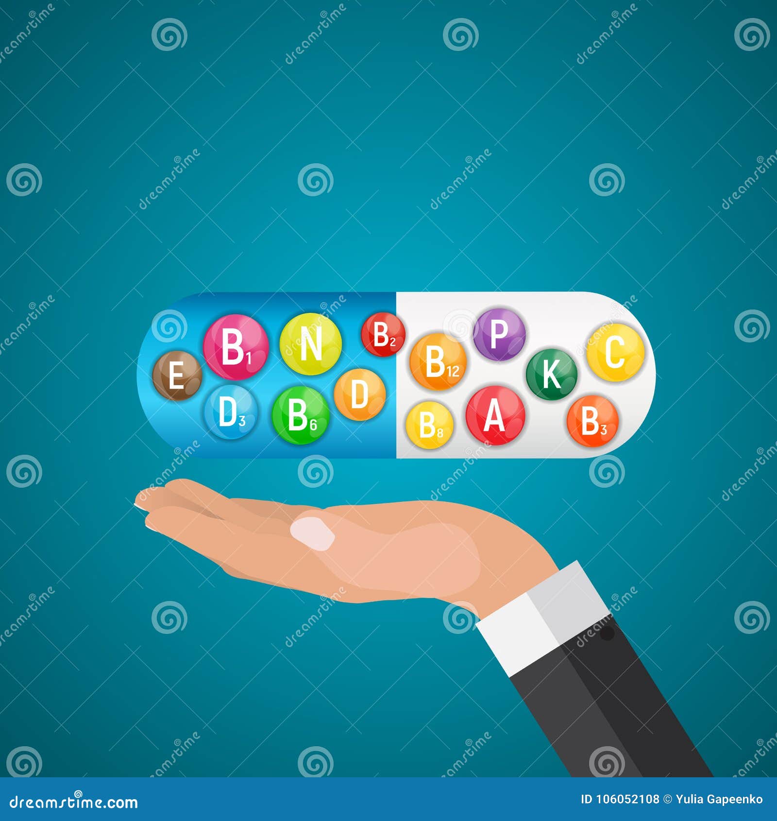 Hand with Vitamin and Antioxidant Complex. Vector Stock Vector - Illustration of color, diet ...