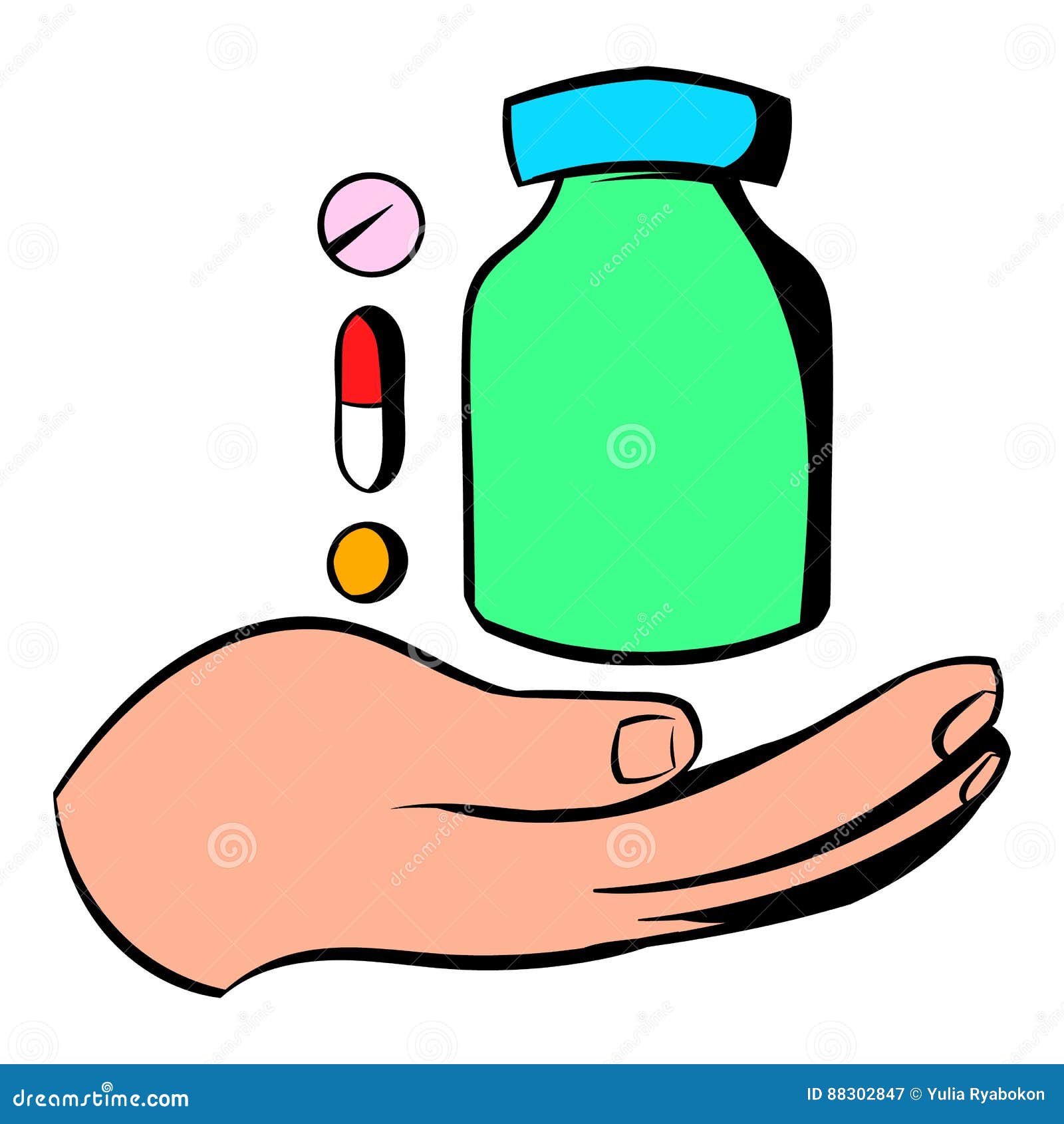 Hand with Vitamins and Medication Icon Stock Vector - Illustration of ...
