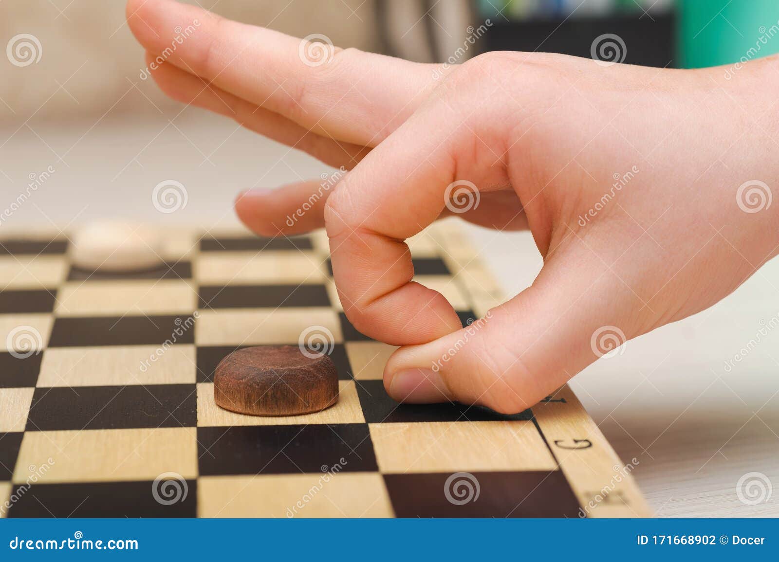 Hand Waiting before Pushing a Checker Stock Photo - Image of table ...