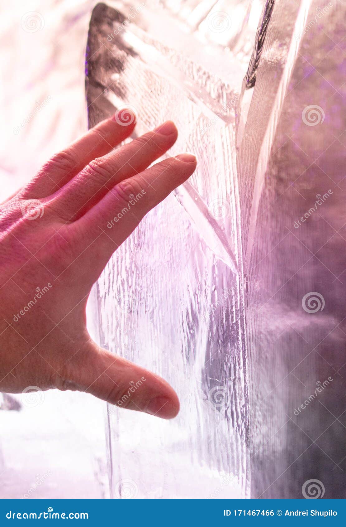Hand on the Wall of Ice in the Park Stock Photo - Image of pink, hand ...