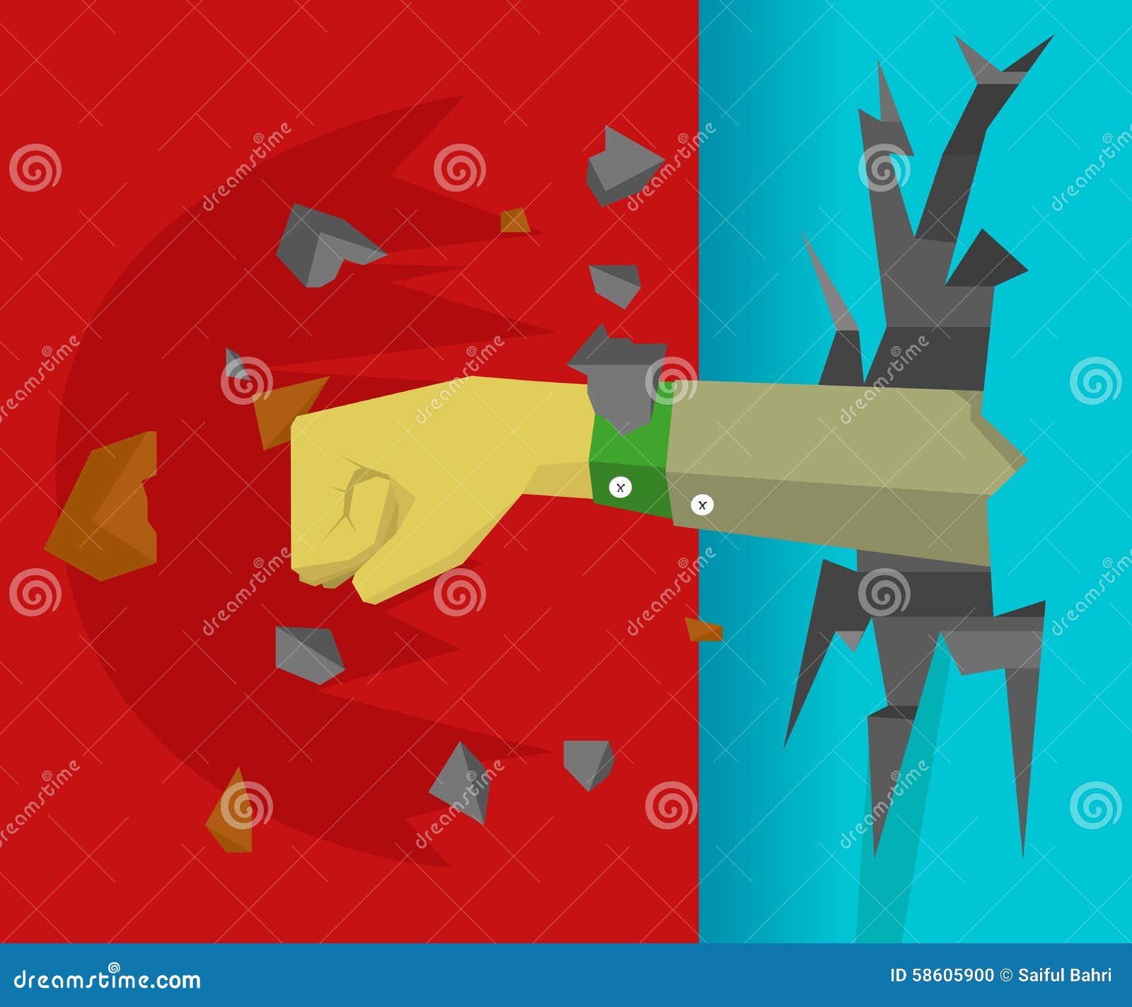 Hand Through Wall To Crumble Vector Illustration | CartoonDealer.com ...