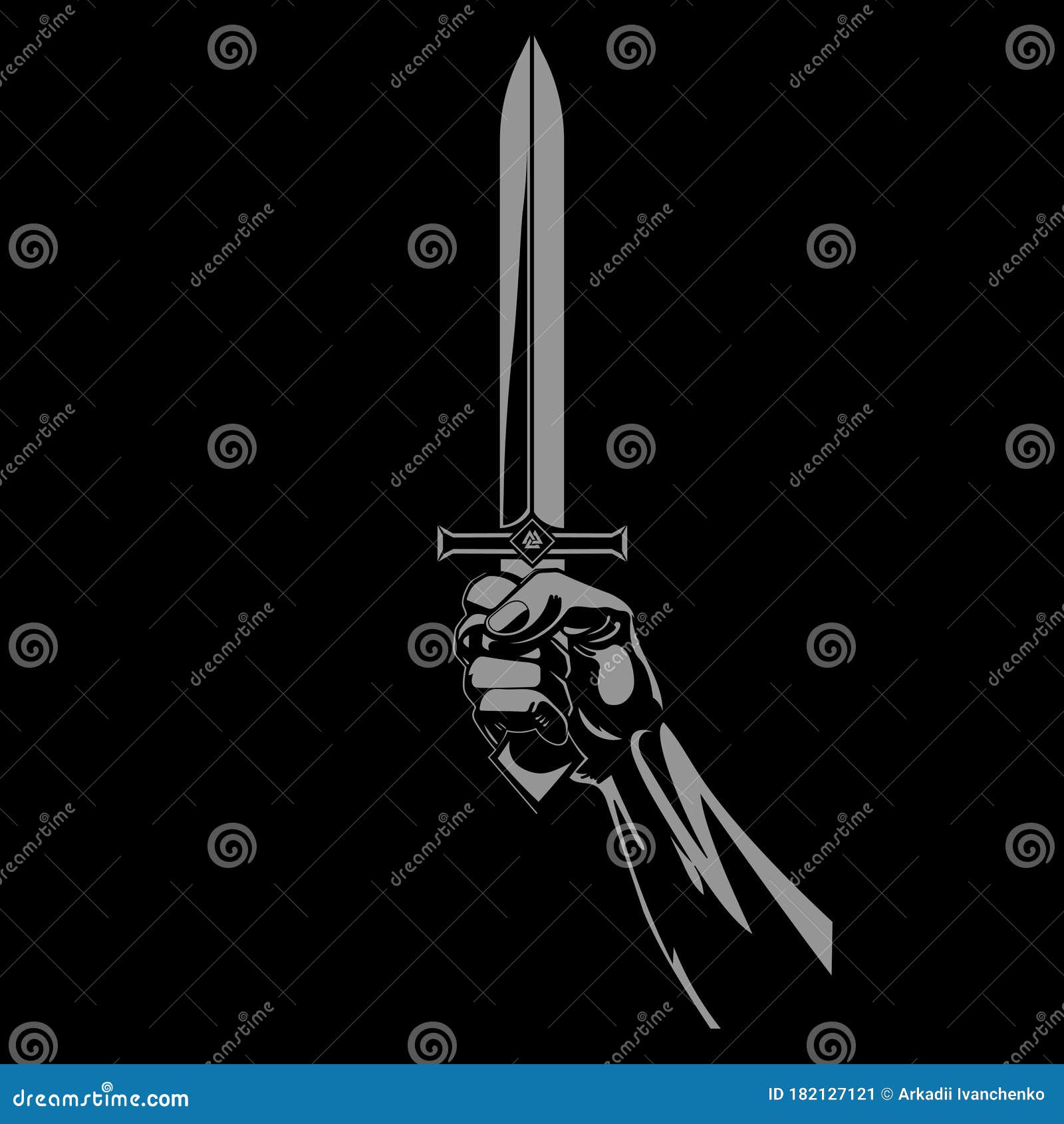 Hand Of A Warrior With A Sword. Design Of A Warriors Hand Holding A ...