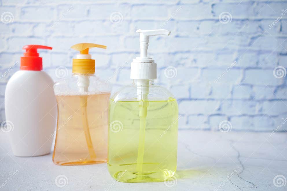 Hand Wash Liquid in a Container on Table Stock Image - Image of white ...